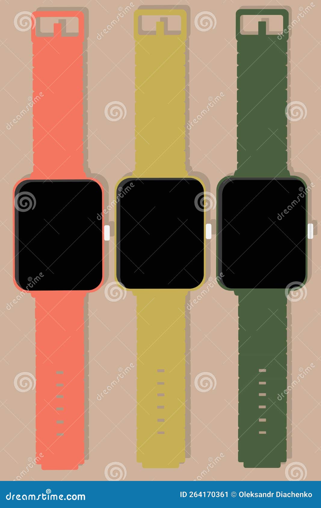 Smart Watches of Different Colors Collage Vector Graphics Stock Vector ...