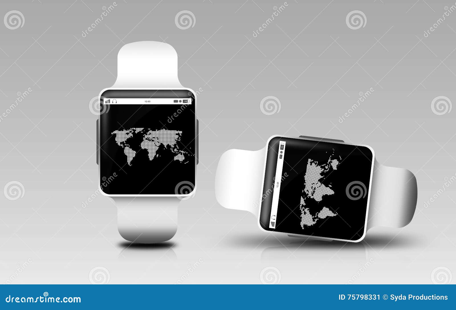 Smart Watches with Earth Globe on Screen Stock Illustration ...