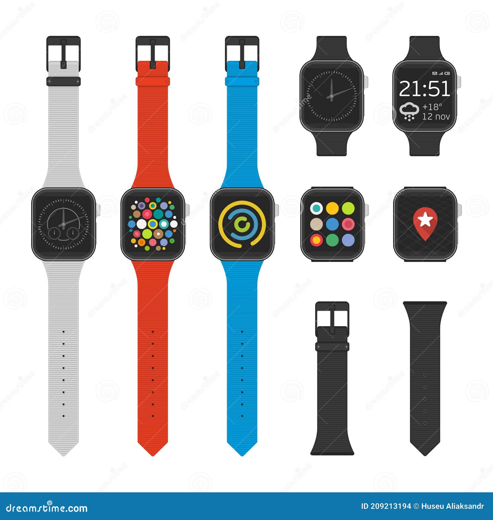 Smart watches icon set. stock vector. Illustration of icon - 209213194