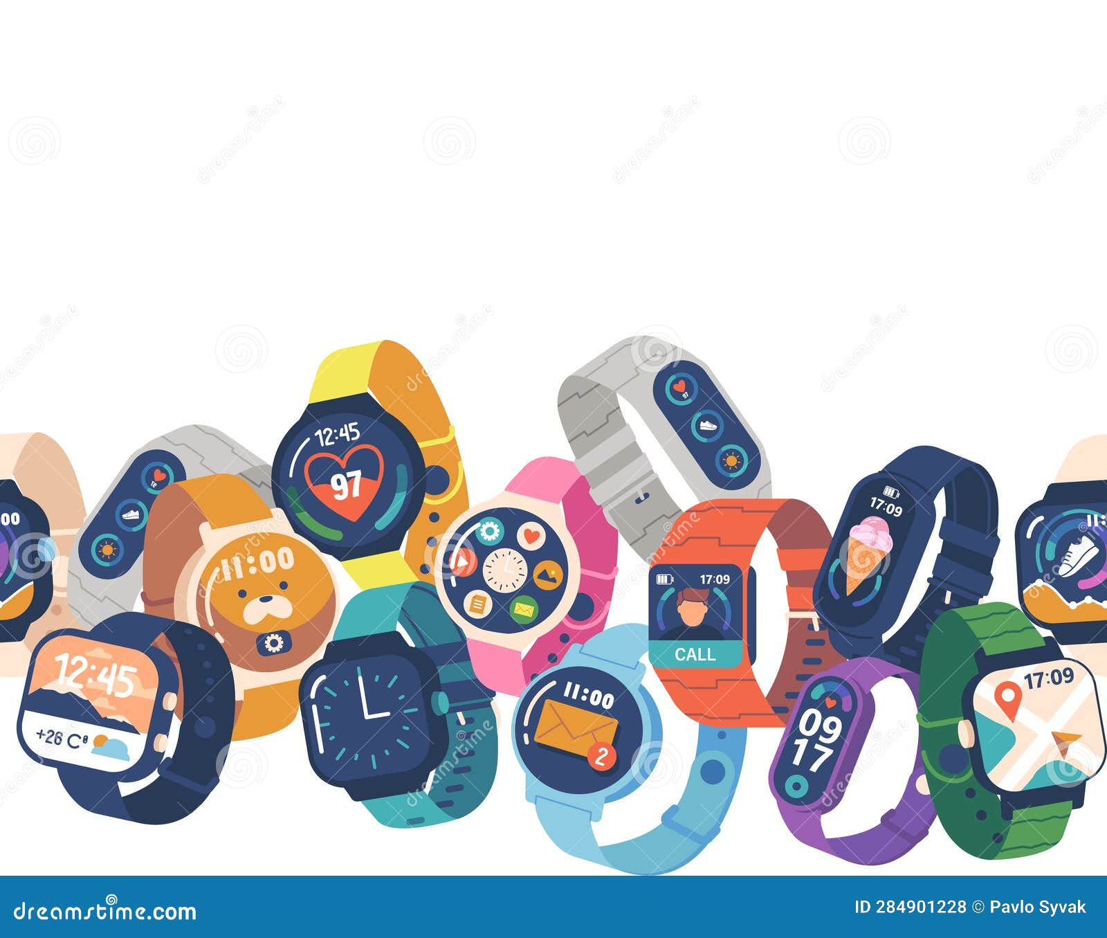 Smart Watches Seamless Pattern, Stylish Horizontal Border, Frame or ...