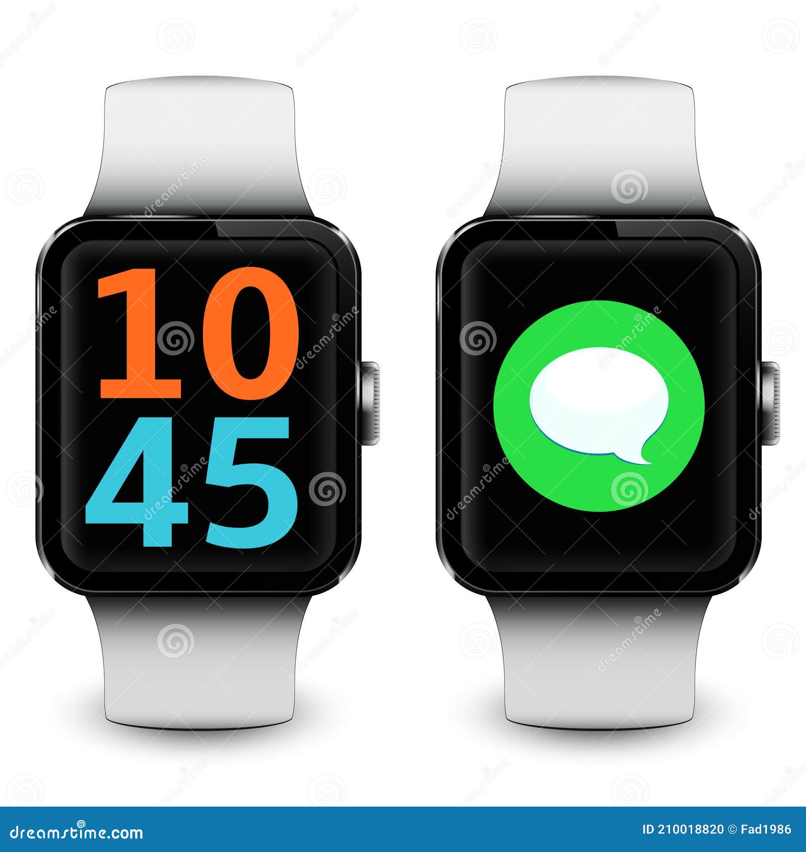 Smart Watches with Time Screen and Messaging Sms Application Stock ...