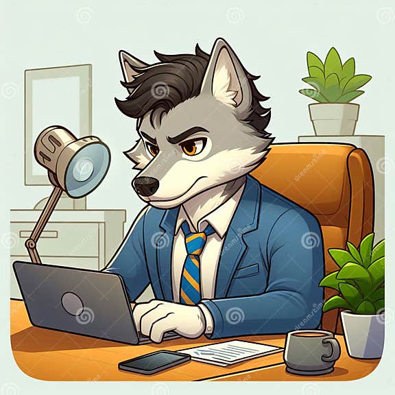 Smart Wolf Office Worker in Suit Stock Illustration - Illustration of cartoon, employee: 361673022