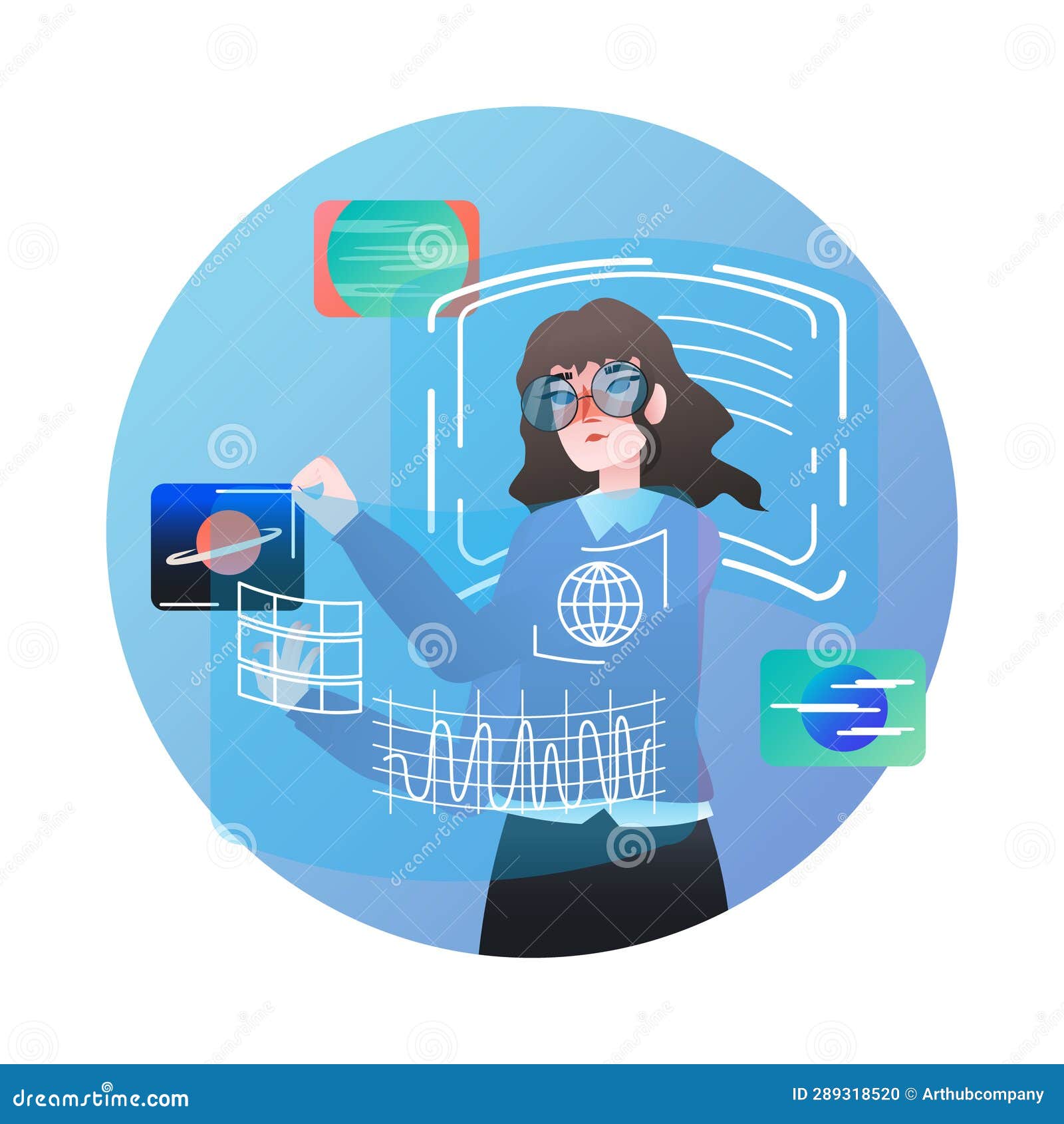 Smart Woman in Glasses Using Virtual Reality for Reading Different ...