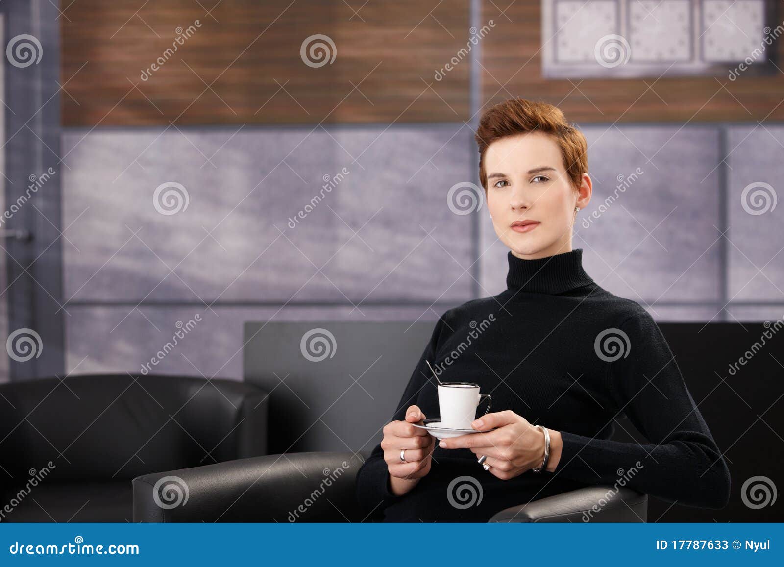 Smart woman having coffee stock image. Image of copyspace - 17787633