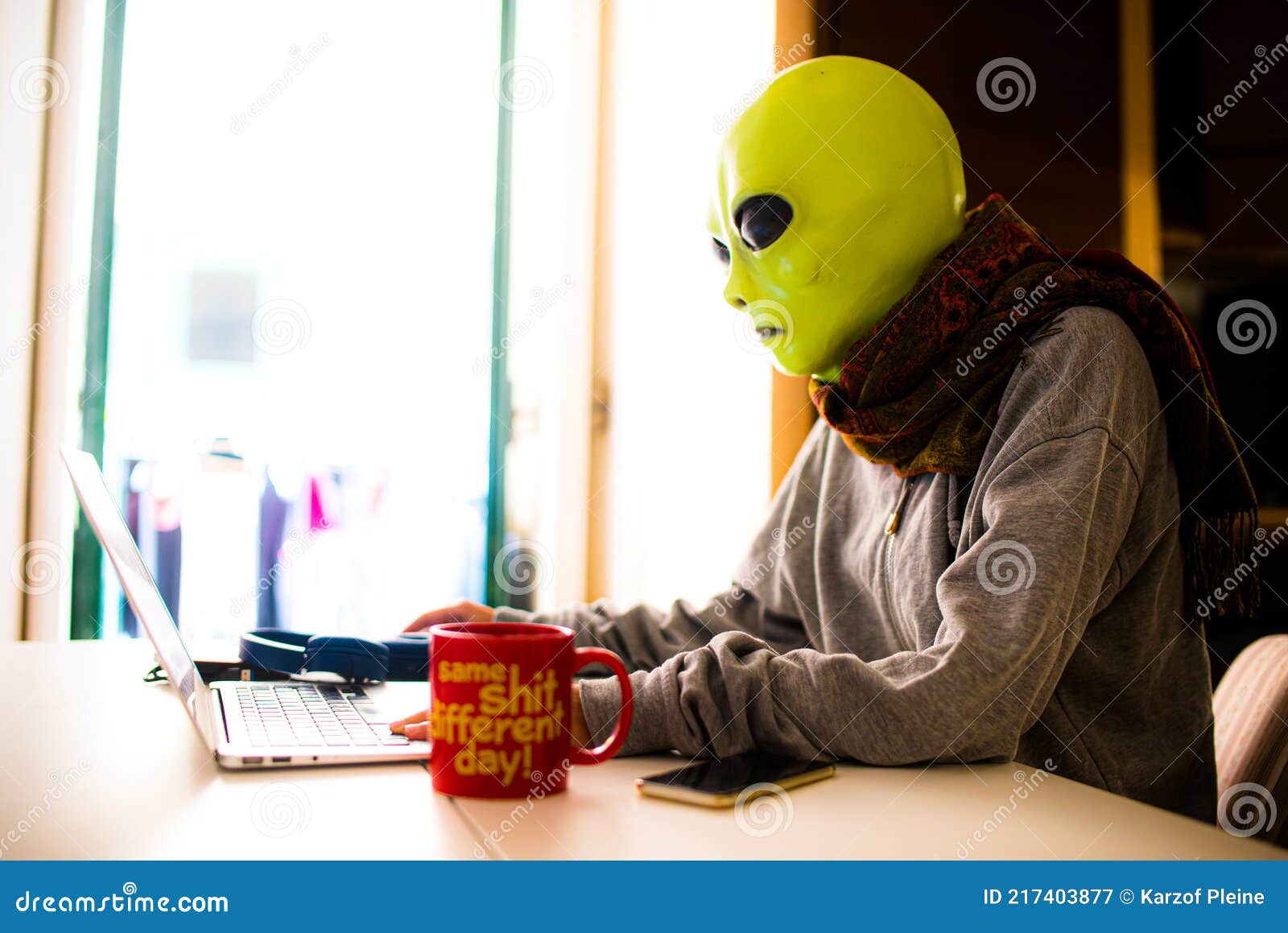 Smart Working. Alien at Work in the House Stock Image - Image of ...