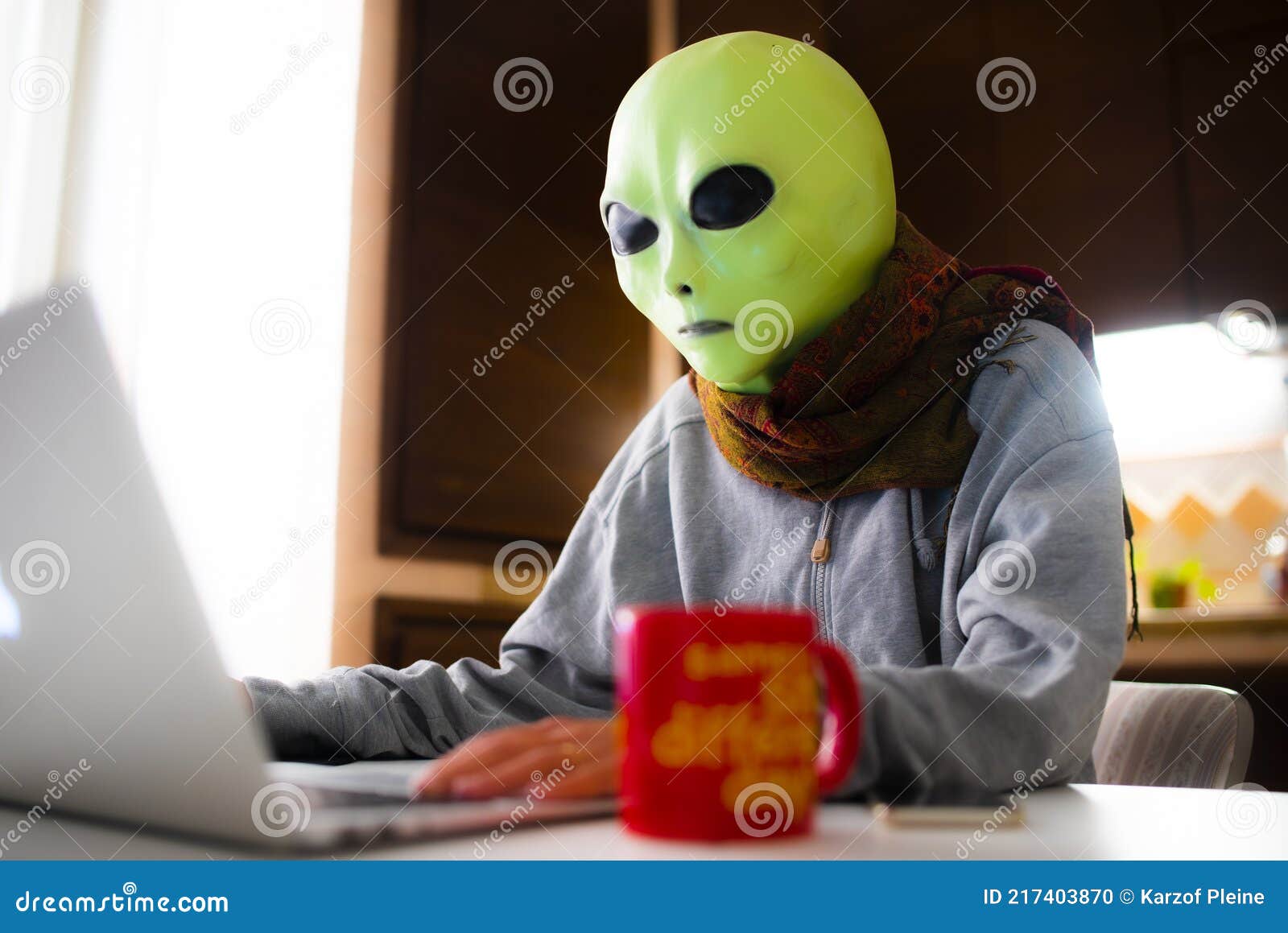 Smart Working. Alien at Work in the House Stock Photo - Image of ...