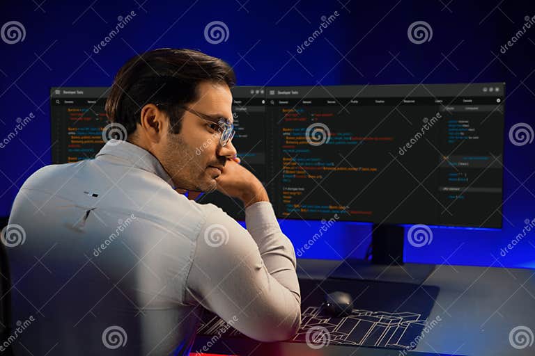 Smart it Working Software Development Screen Pose on Camera Looking ...
