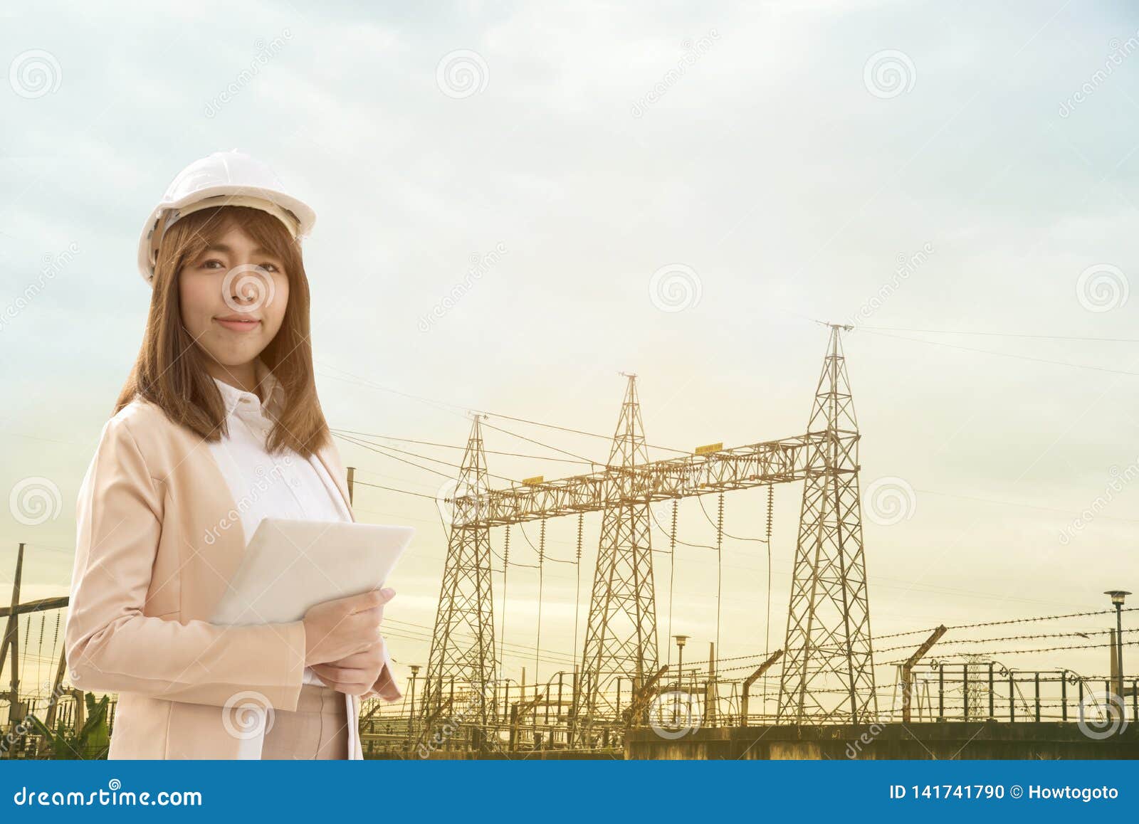 Smart Young Beautiful Electrical Engineer Woman Working Using Tablet ...