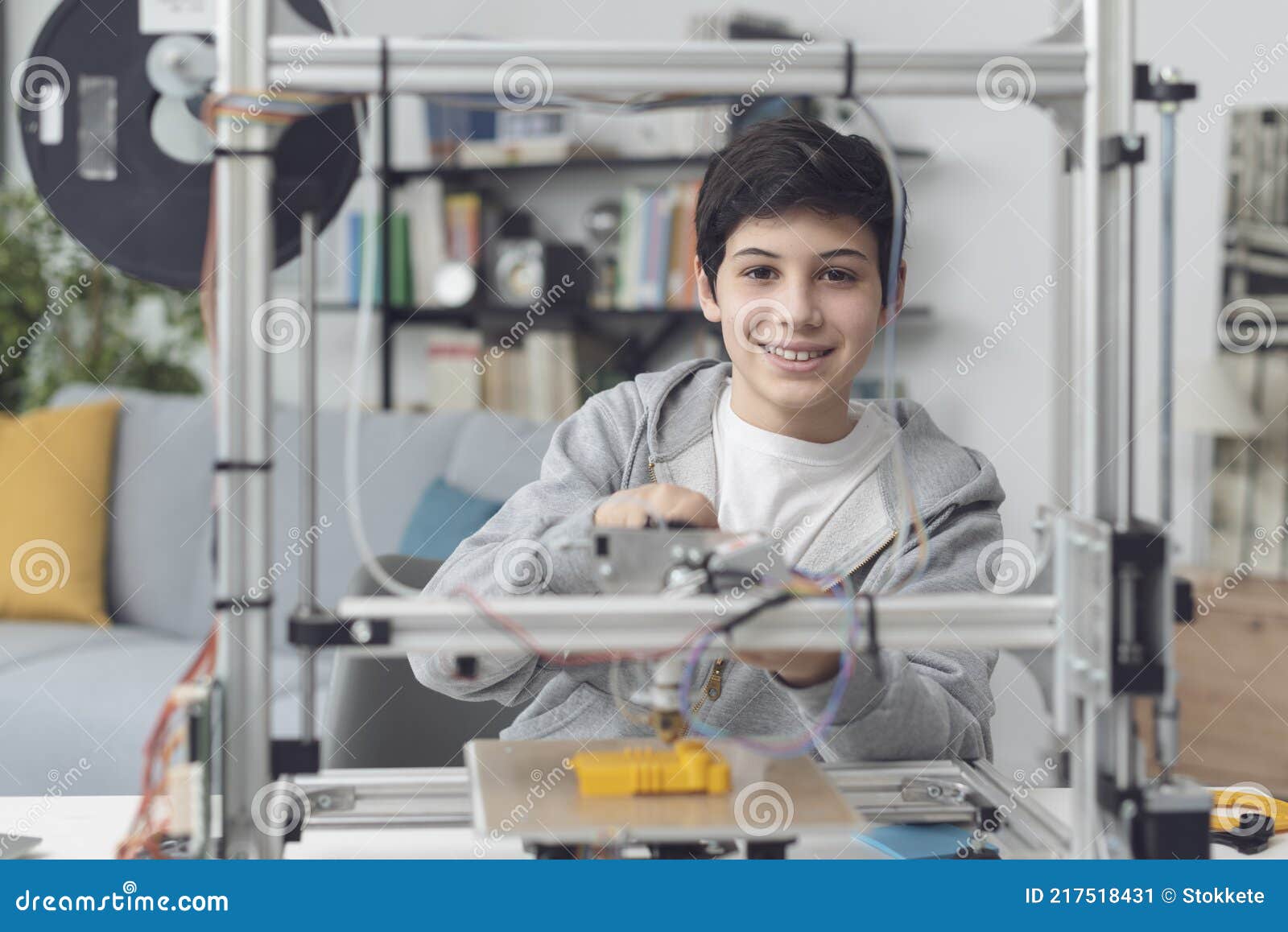 Smart Boy Using a 3D Printer at Home Stock Image - Image of ...