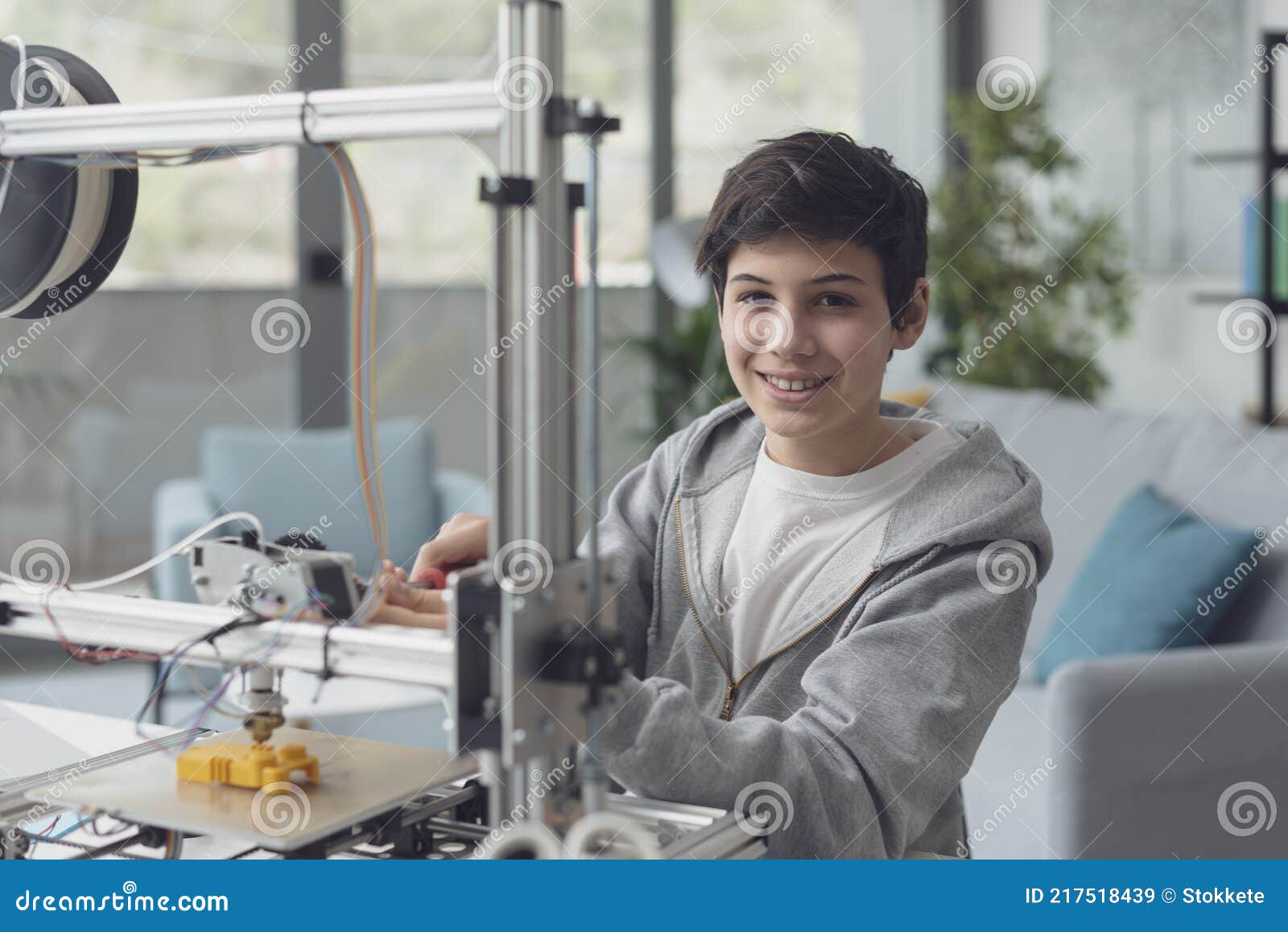 Smart Boy Using a 3D Printer at Home Stock Image - Image of ...
