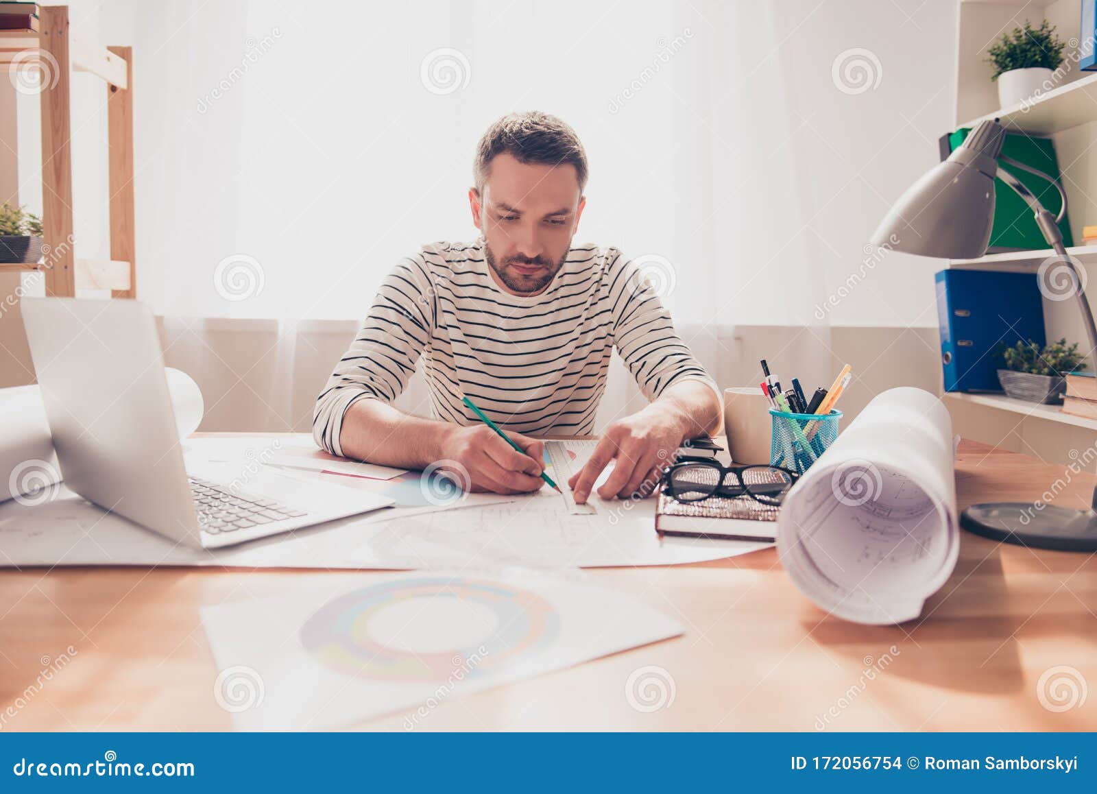 Smart Young Engineer Drawing Scheme for His Project Stock Photo - Image ...