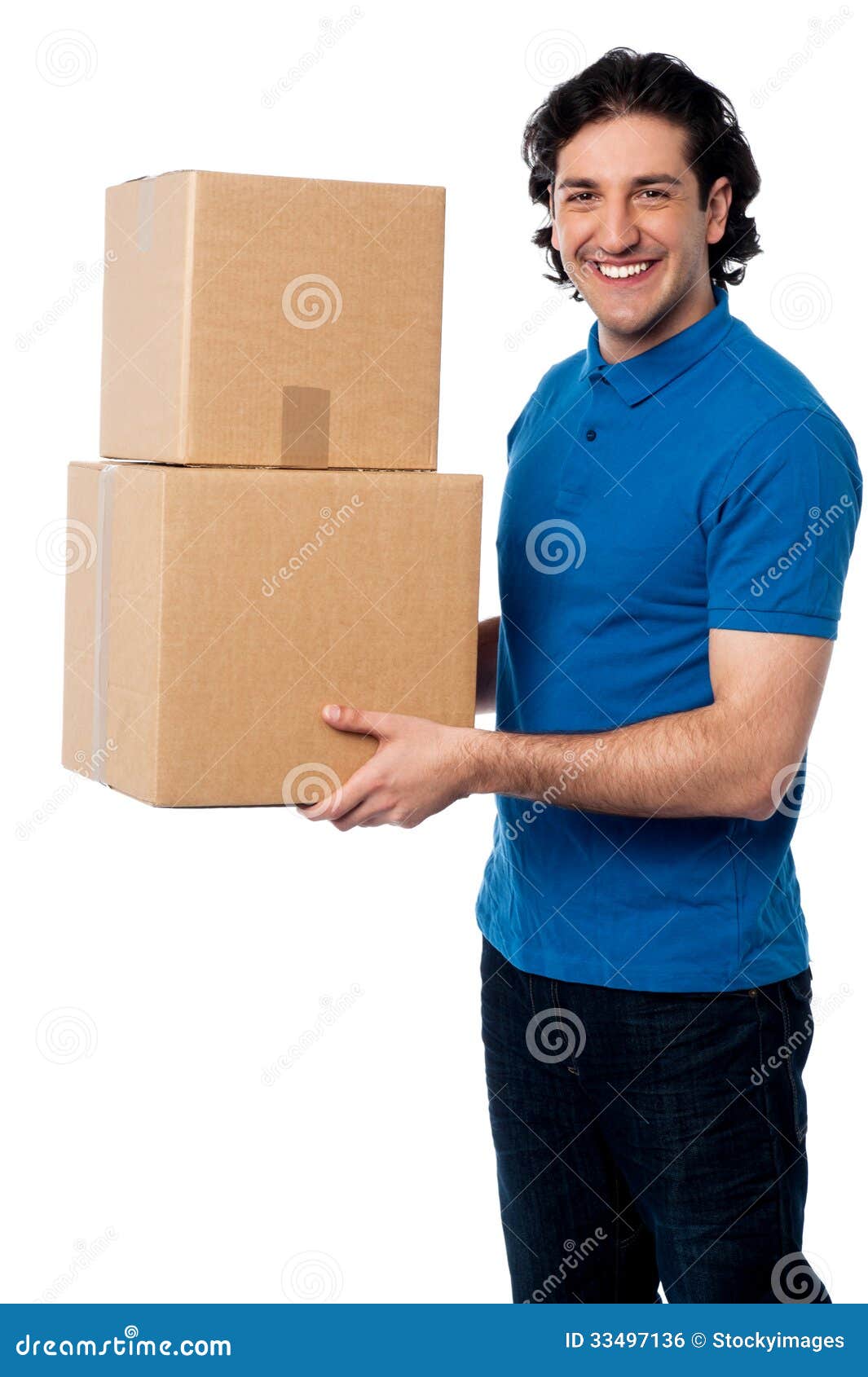 Smart Young Man Carrying Boxes Stock Photo - Image of parcel, casual ...