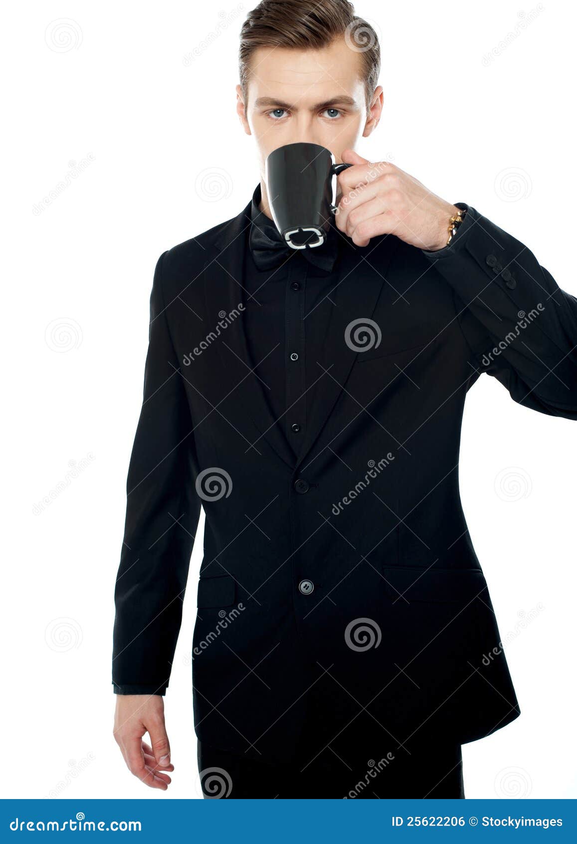 Smart Young Man Drinking Coffee in Black Cup Stock Photo - Image of ...