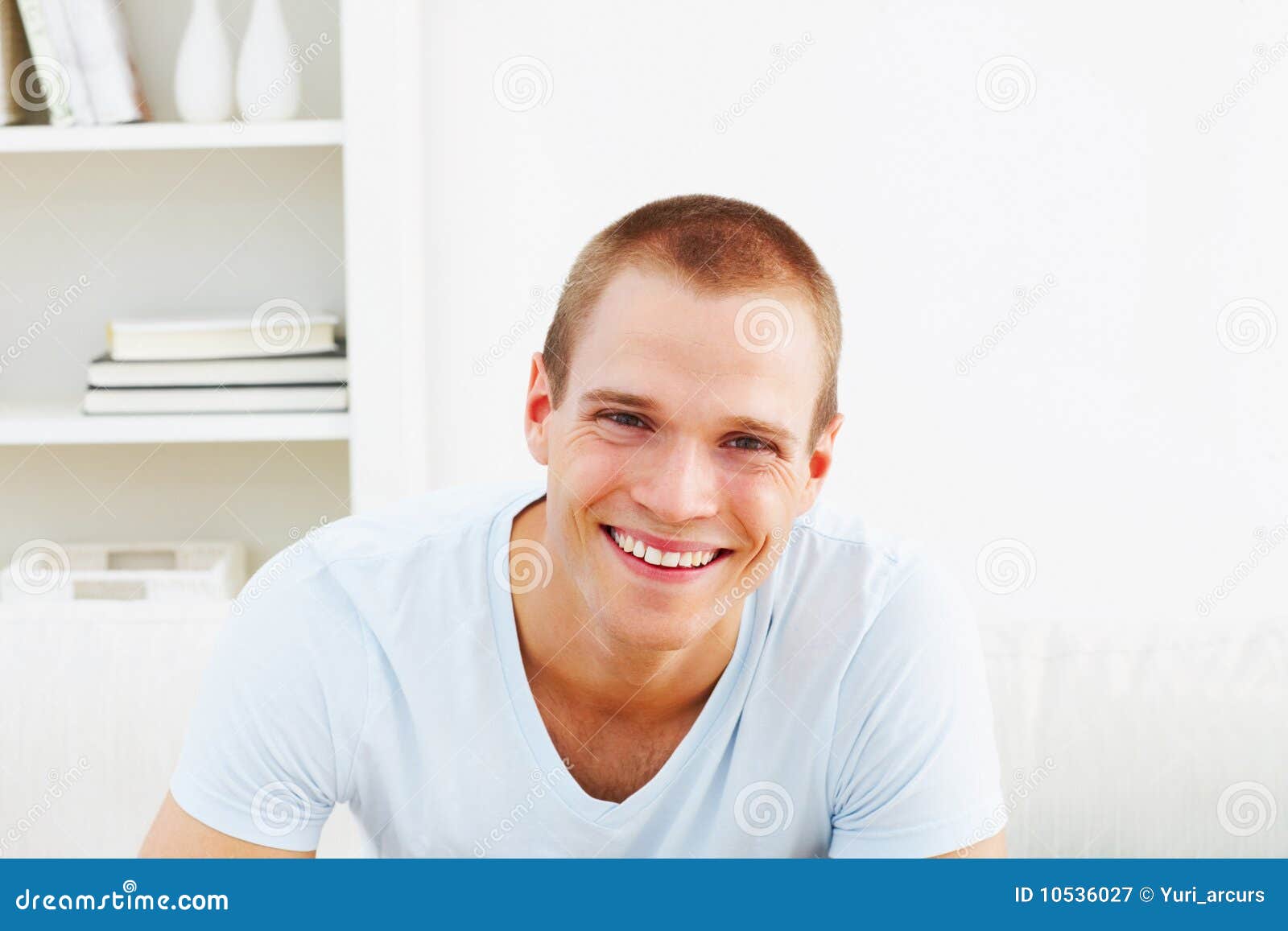 Smart Young Man Smiling while at Home Stock Image - Image of good, male ...