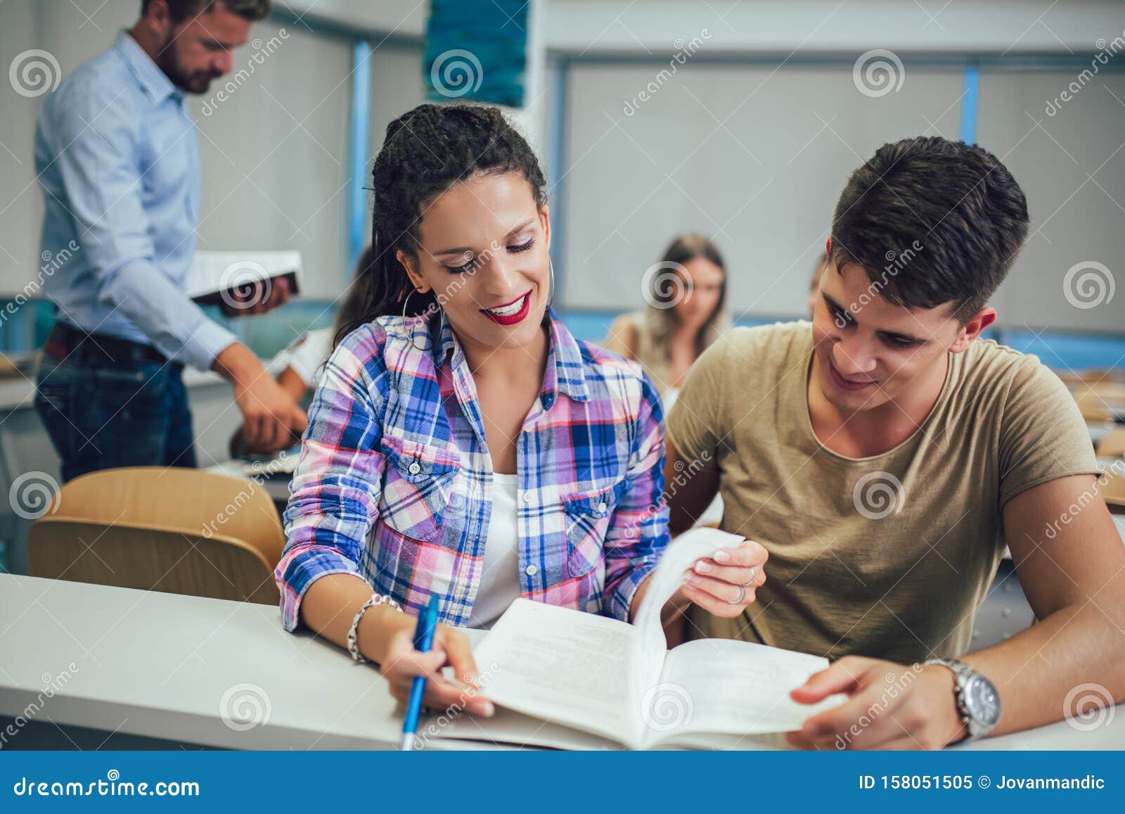 Young People Study at the College in the Classroom Stock Image - Image ...