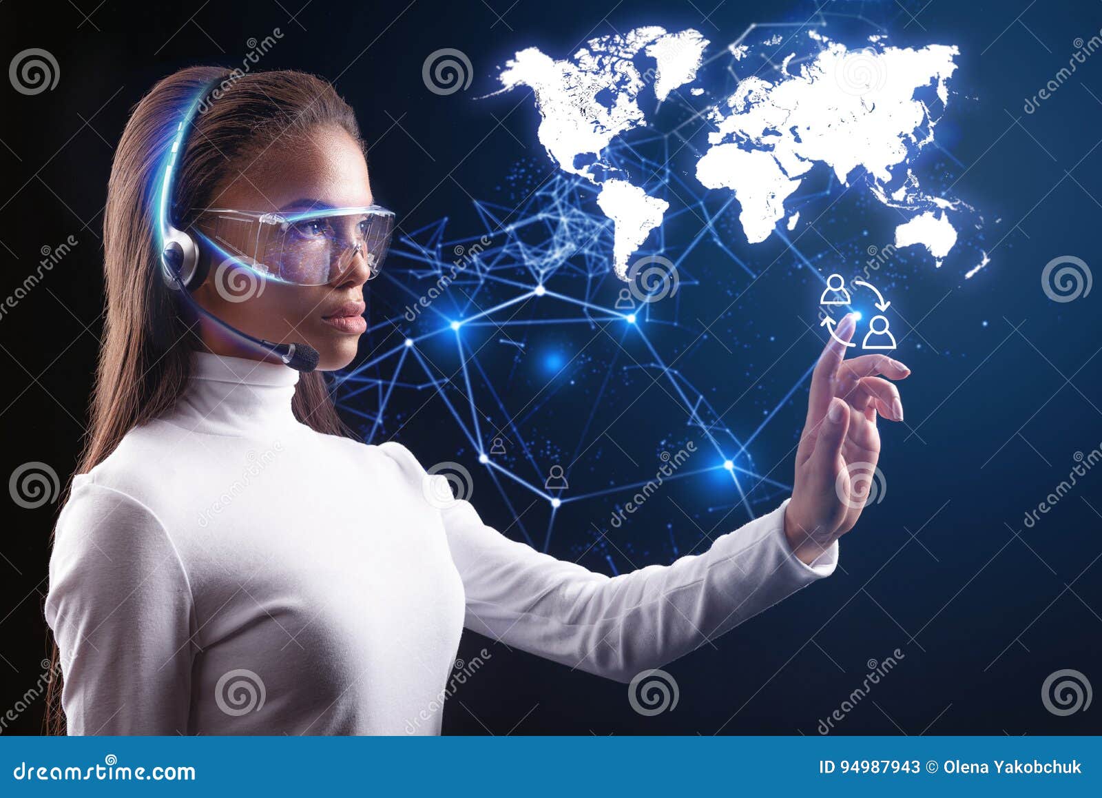 Smart Young Woman Using Future Network Technology Stock Image - Image ...