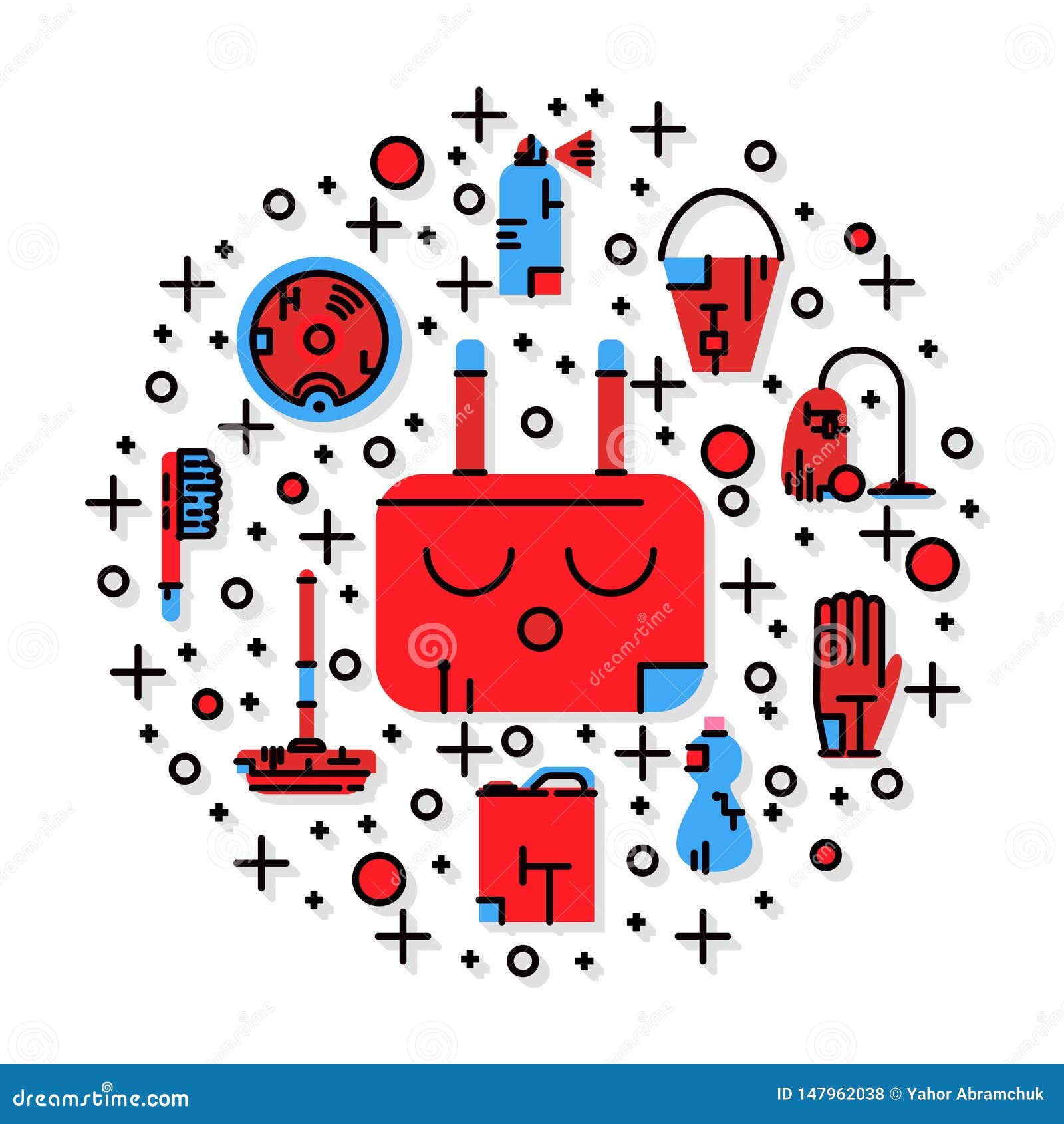 Round Illustration Cleaning Robot Stock Vector - Illustration of ...