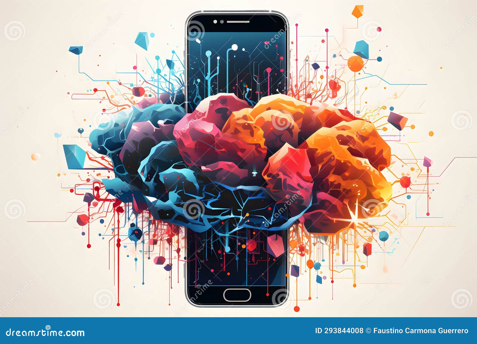 Smartphone with Abstract Colorful Brain on White Background. Vector ...