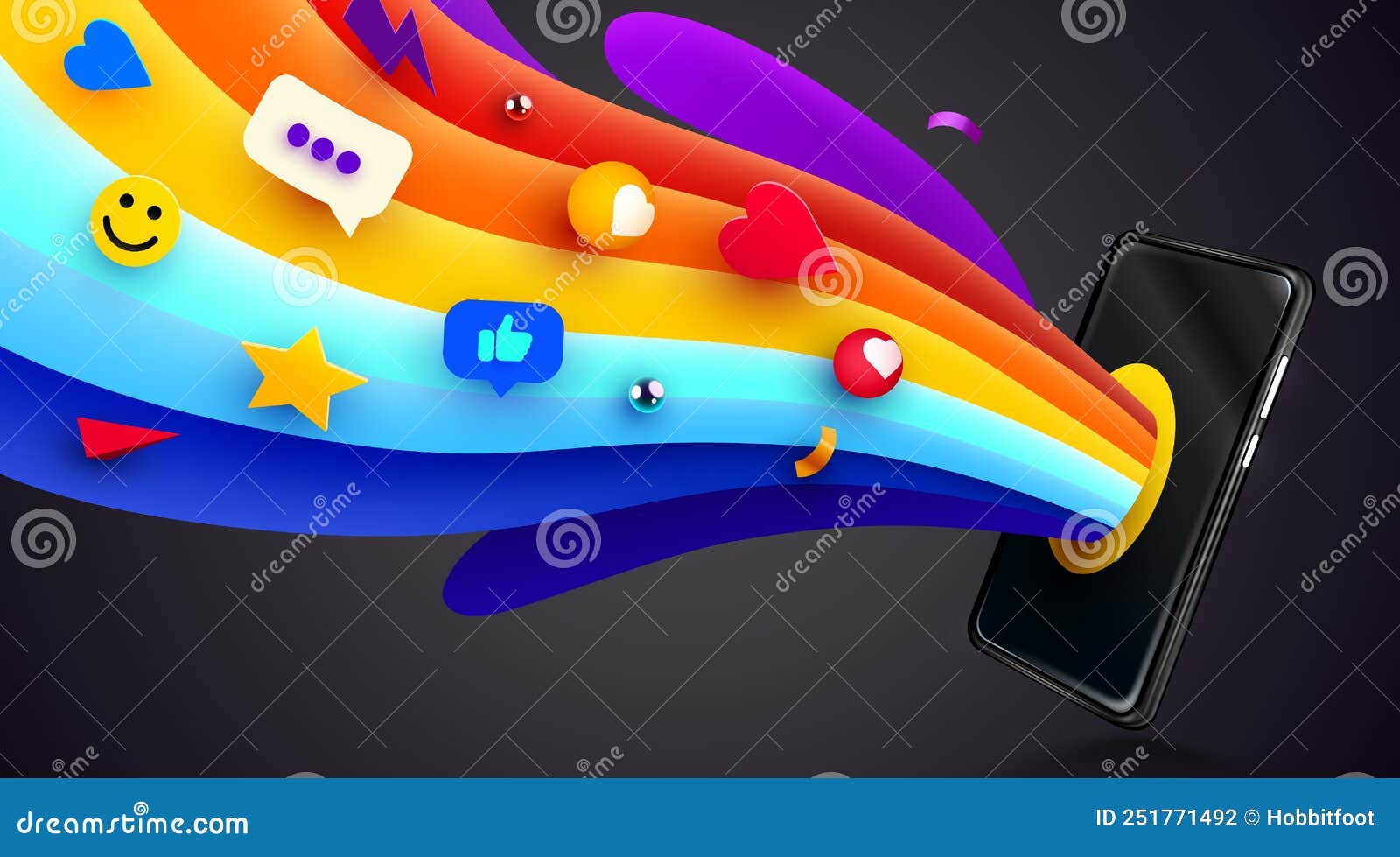 Smartphone with Abstract Rainbow Elements. Phone Mockup. Color ...