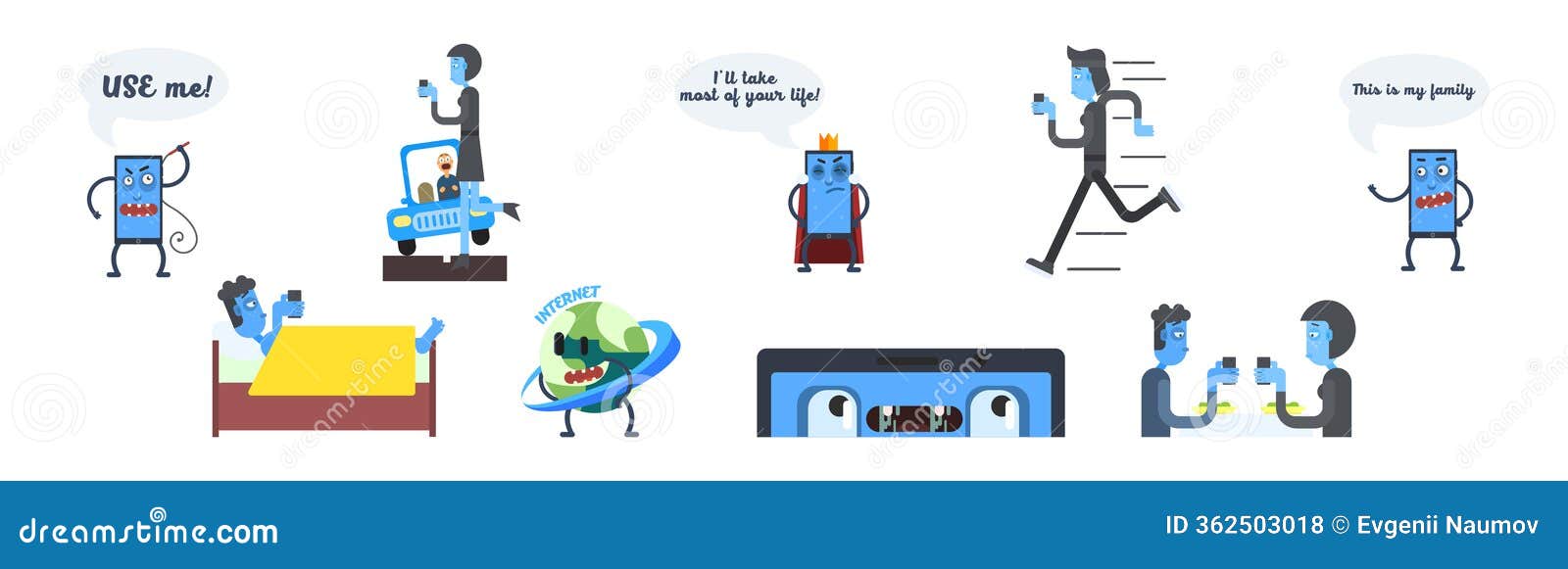 Smartphone Addiction And Bad Habit With Device Using Vector Set Royalty ...