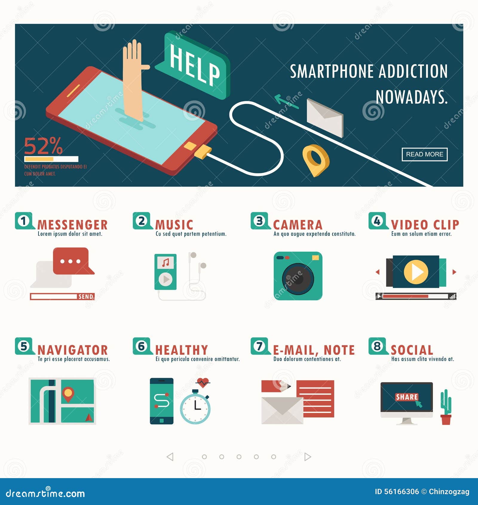 Smartphone Addiction and Function Infographic with Banner Stock Vector ...