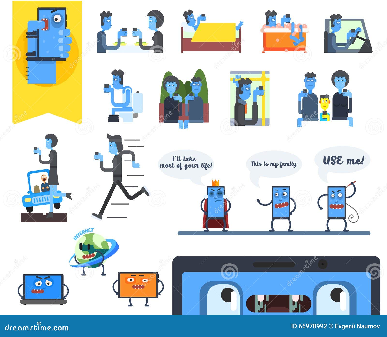 Smartphone Addiction. Vector Illustration Set Stock Vector ...