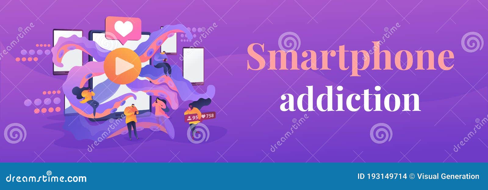 Smartphone Addiction Web Banner Concept. Stock Vector - Illustration of ...