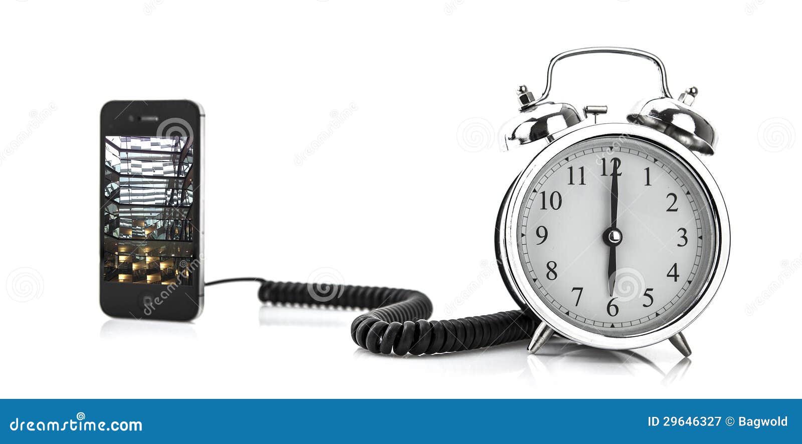 Smartphone and alarm clock stock image. Image of call - 29646327