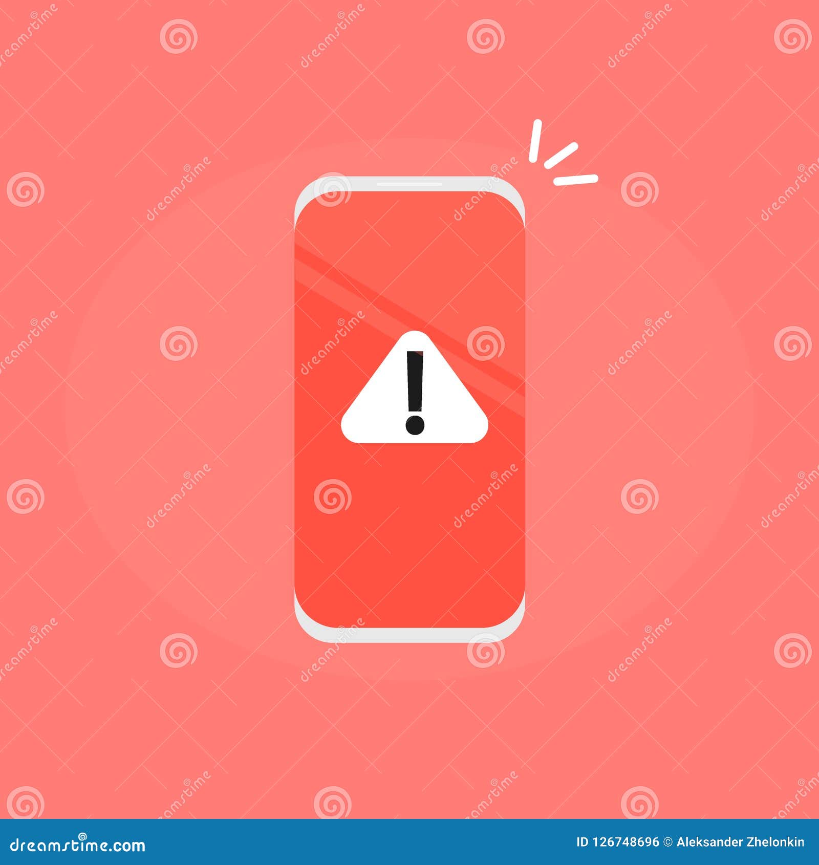 Smartphone Alert with Red Screen and White Triangle on the Red ...