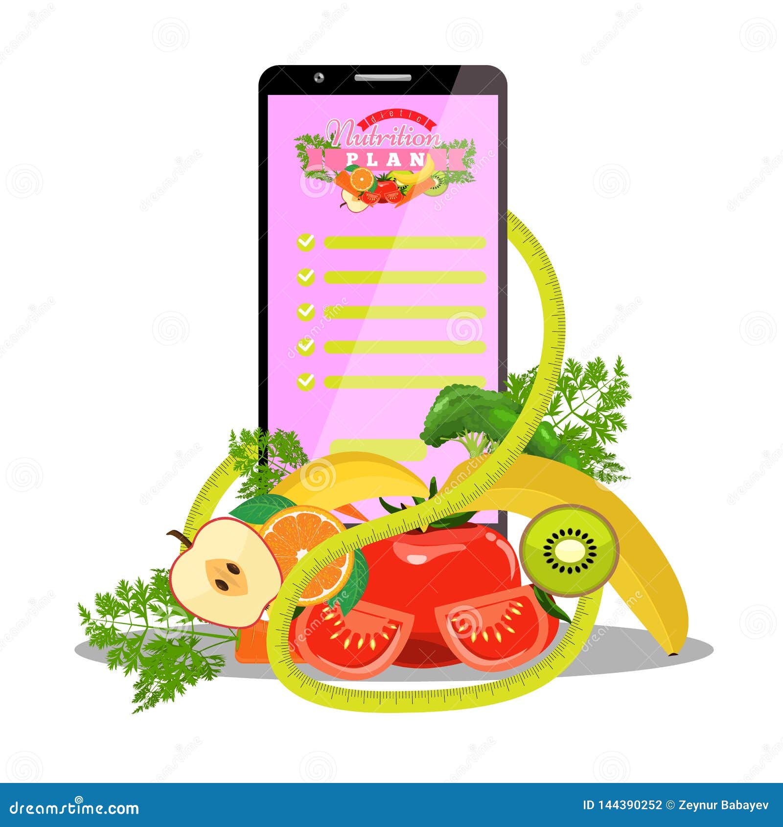 Smartphone with App of Diet Plan on Screen and Dietic Fruits ...