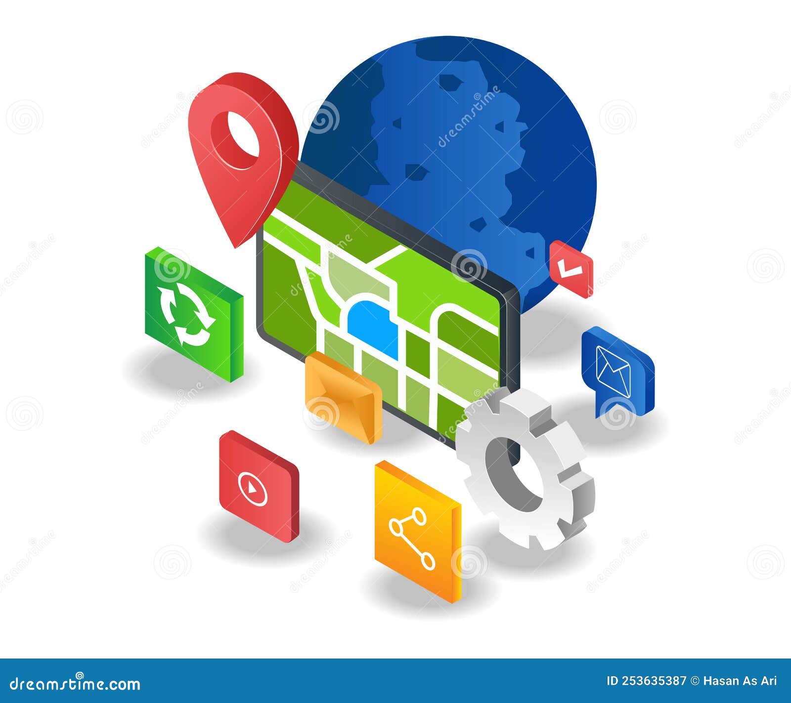 Smartphone App Location Map in Flat Isometric Illustration Design Stock ...