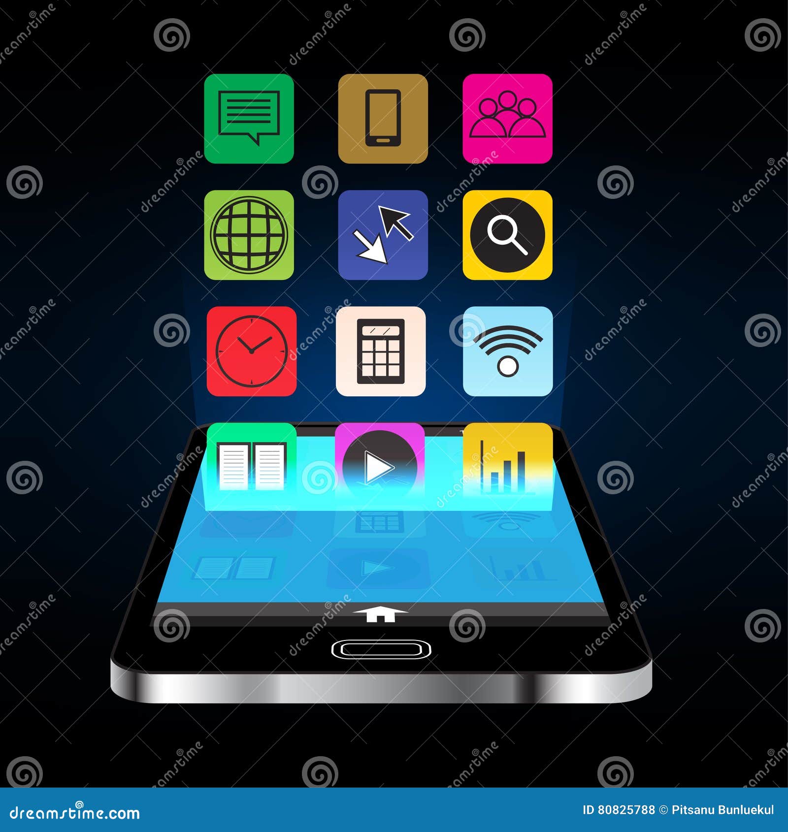 Smartphone and Application Concept Design on Dark Blue Background Stock ...