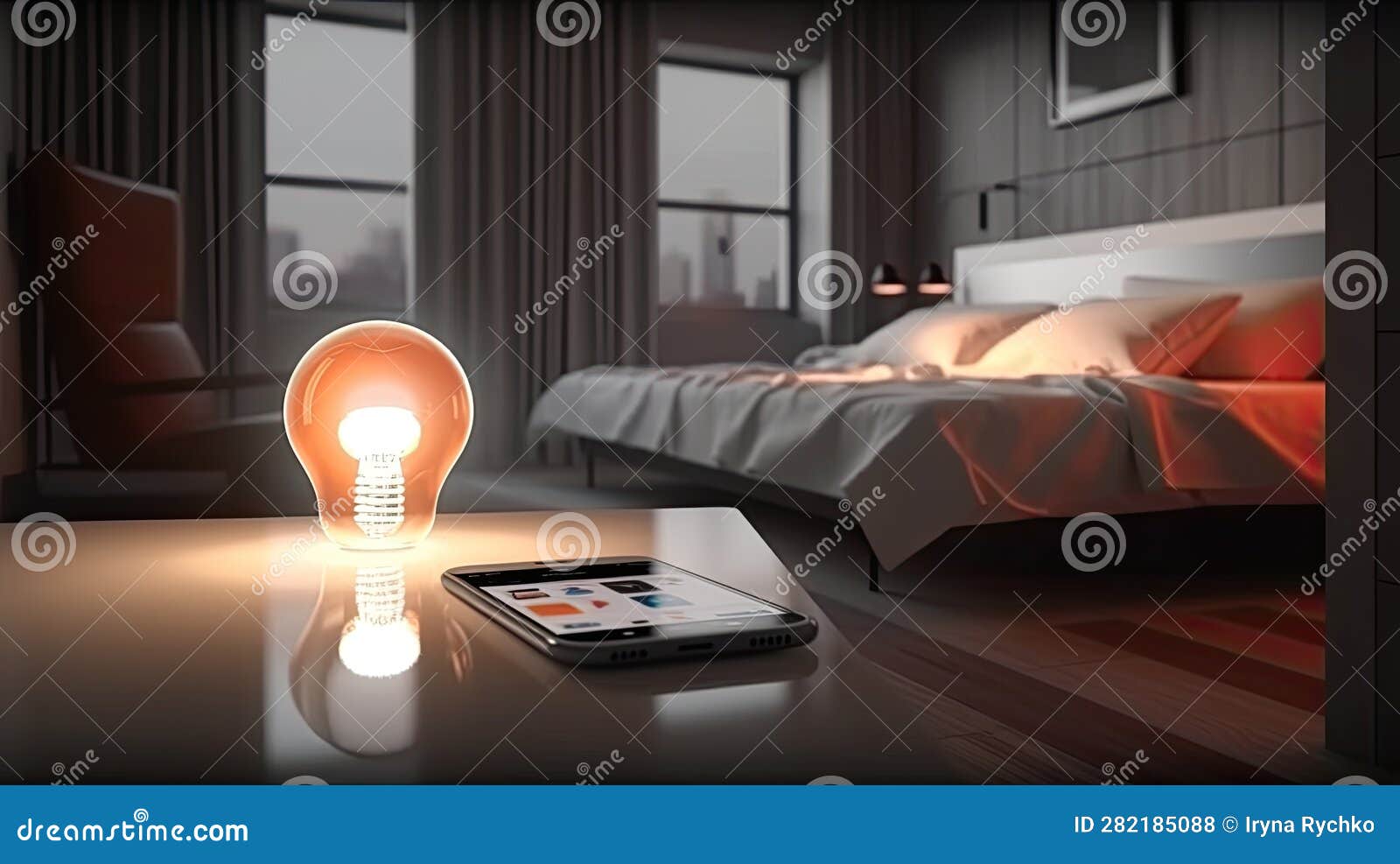 Smartphone Application of Controlling Light Bulb in Modern Room Stock ...