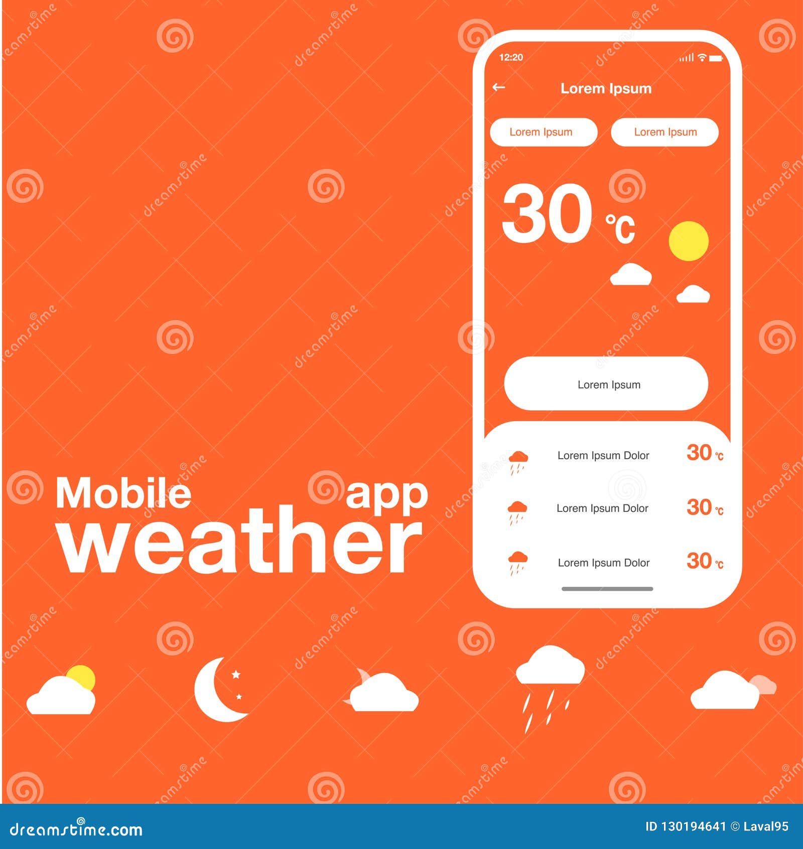 Smartphone Application, Weather Forecast on an Orange Background Stock ...