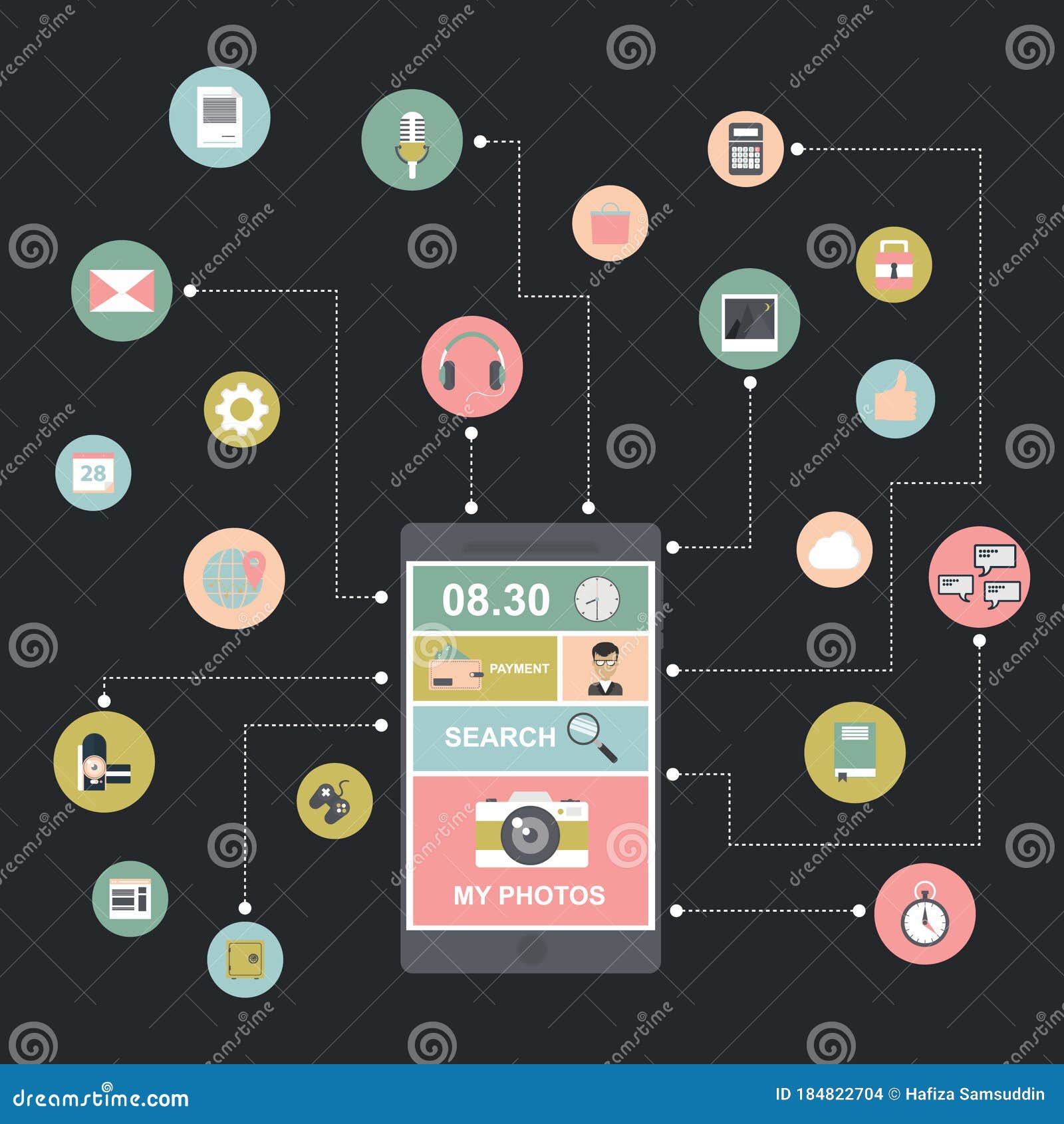 Smartphone Apps Concept. Vector Illustration Decorative Background ...