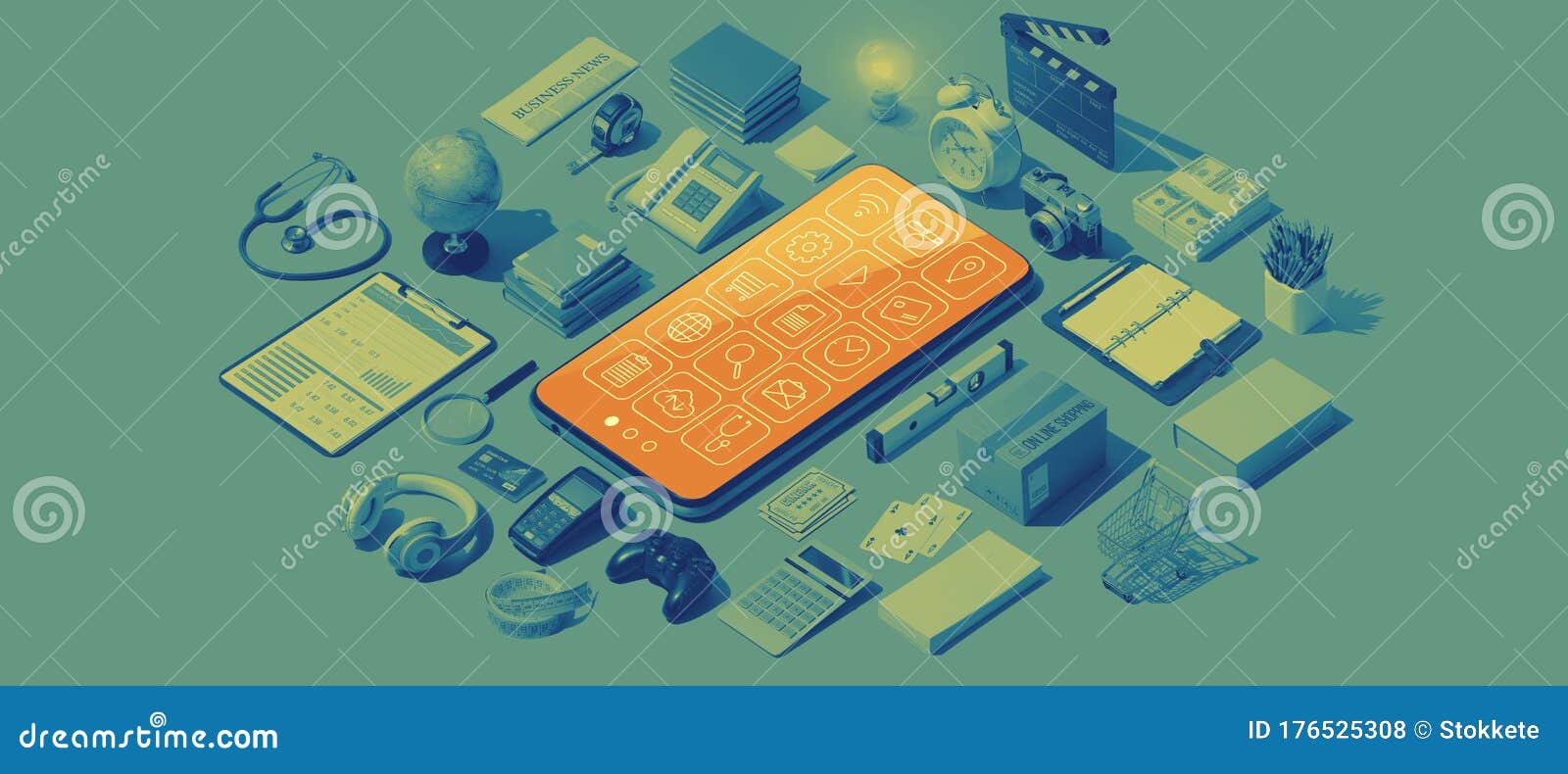 Smartphone Apps Services and Matching Real Objects Stock Photo - Image ...