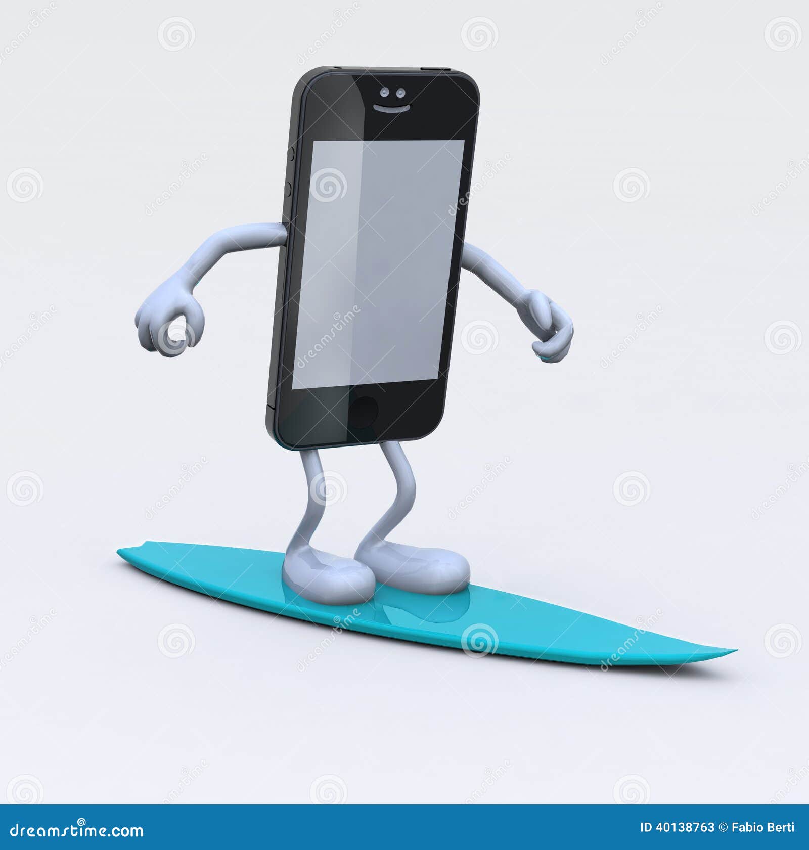 Smartphone with Arms and Legs on Surfboard Stock Illustration ...