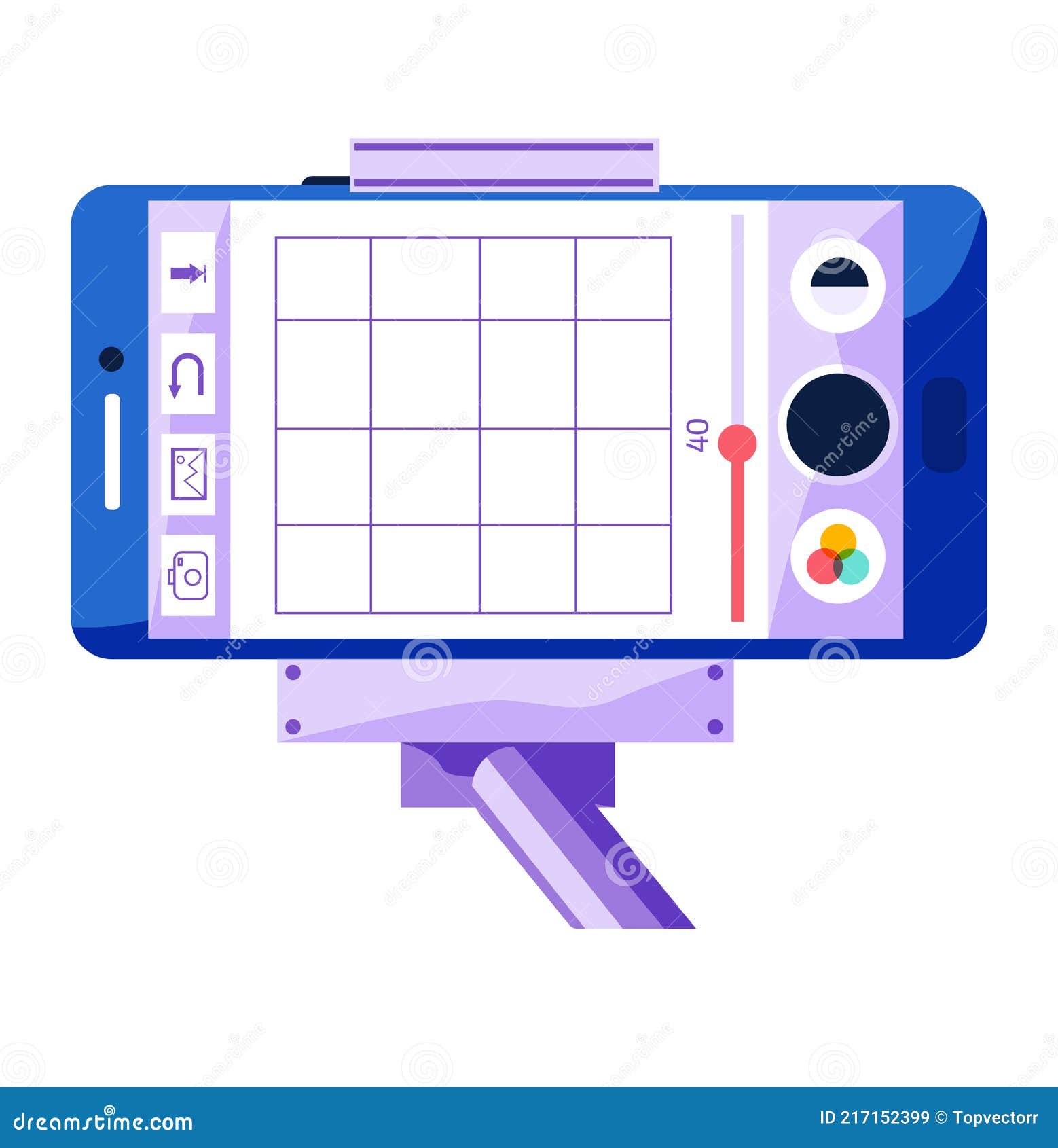 Smartphone is Attached To Monopod. Flat Vector Phone with Open Source ...