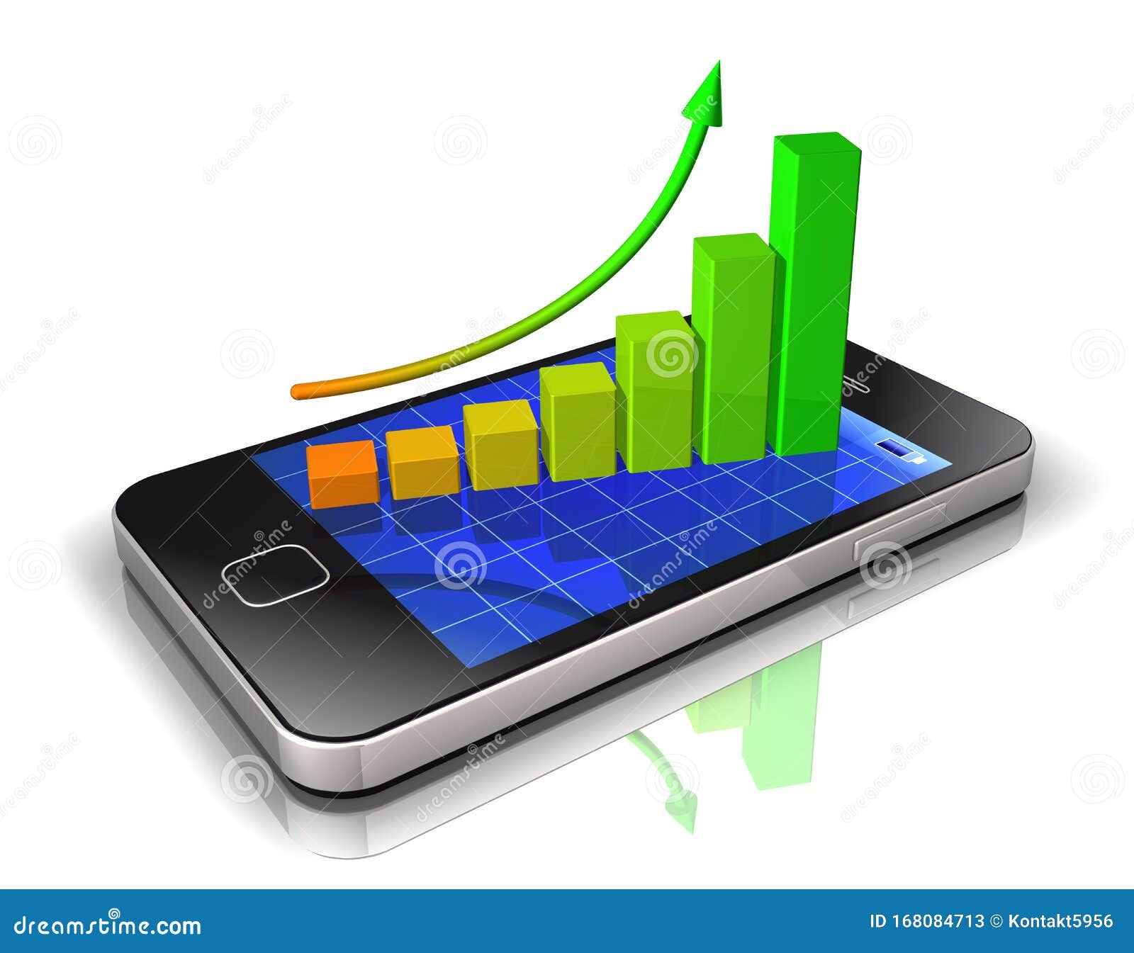 Smartphone with bar chart stock illustration. Illustration of modern ...