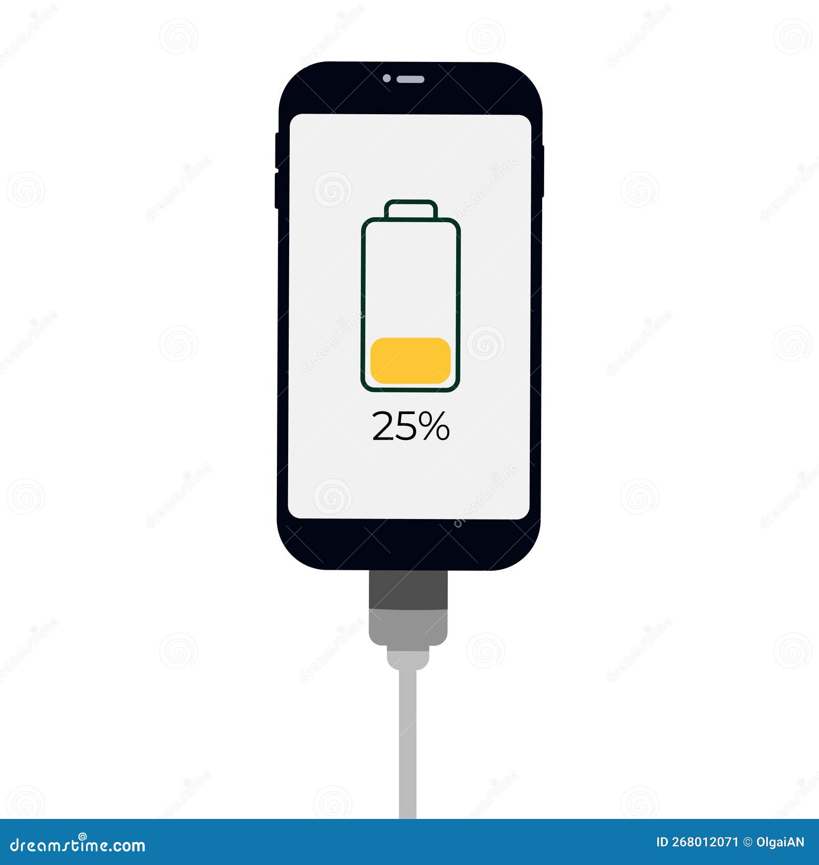 Smartphone with Battery Level Indicator and USB Connection. Vector ...
