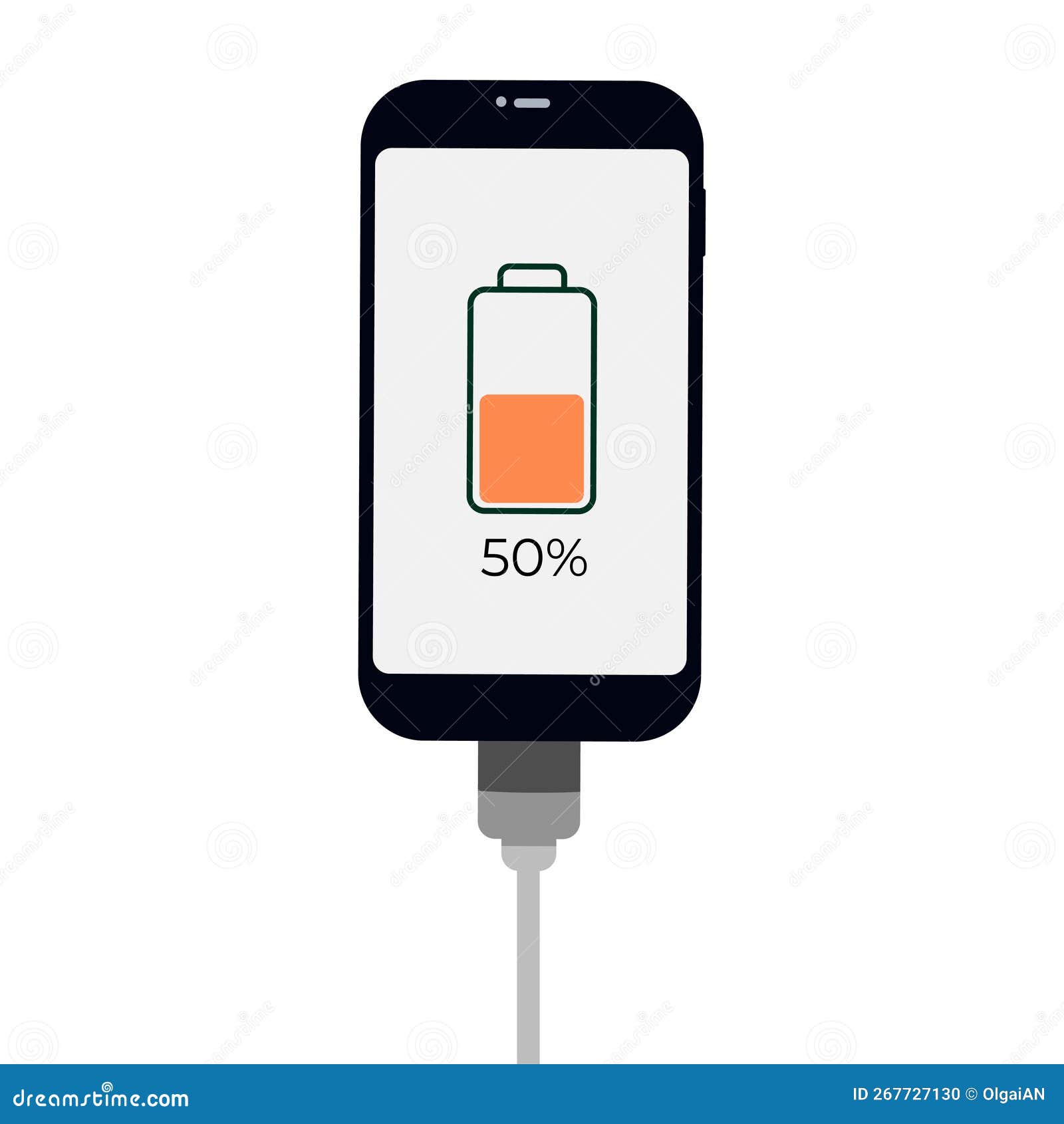 Smartphone with Battery Level Indicator and USB Connection. Vector ...