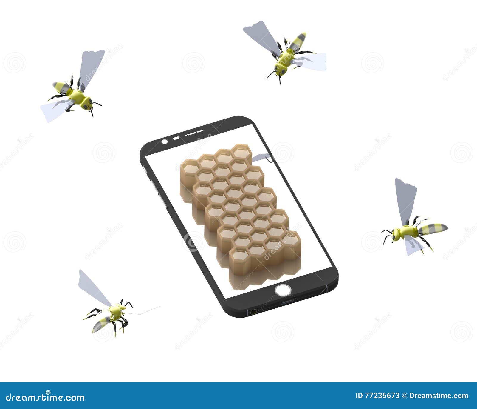 Smartphone and bees stock illustration. Illustration of internet - 77235673
