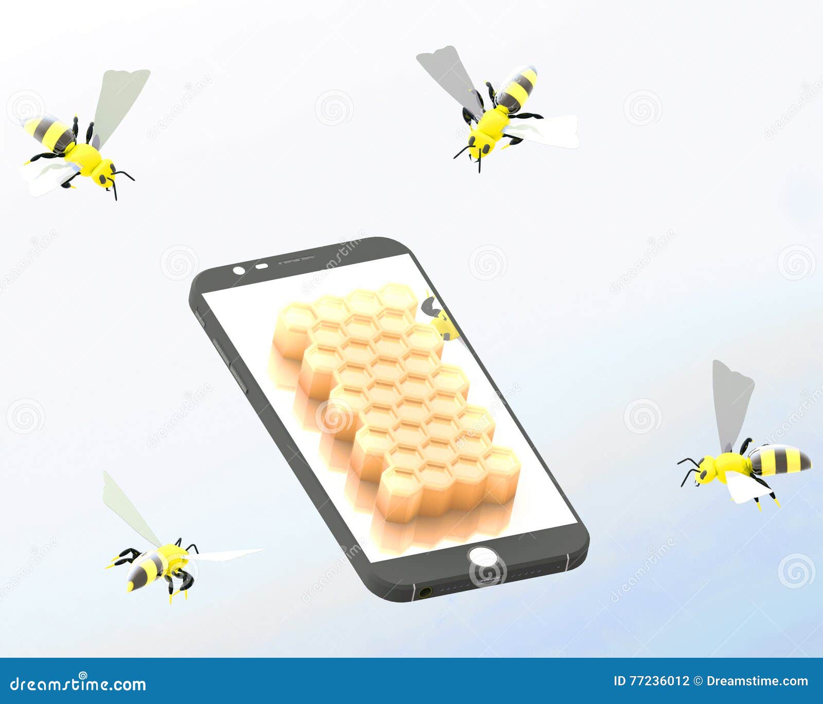 Smartphone and bees stock illustration. Illustration of smartphone - 77236012