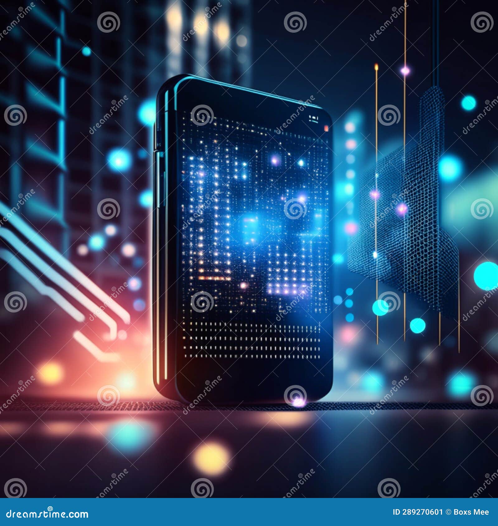 Smartphone with Binary Code on the Background of the City. 3d Rendering ...