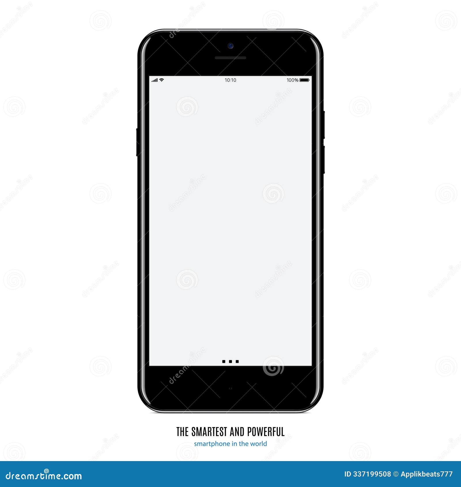 Smartphone Black Color with Blank Screen, Front View, on White ...