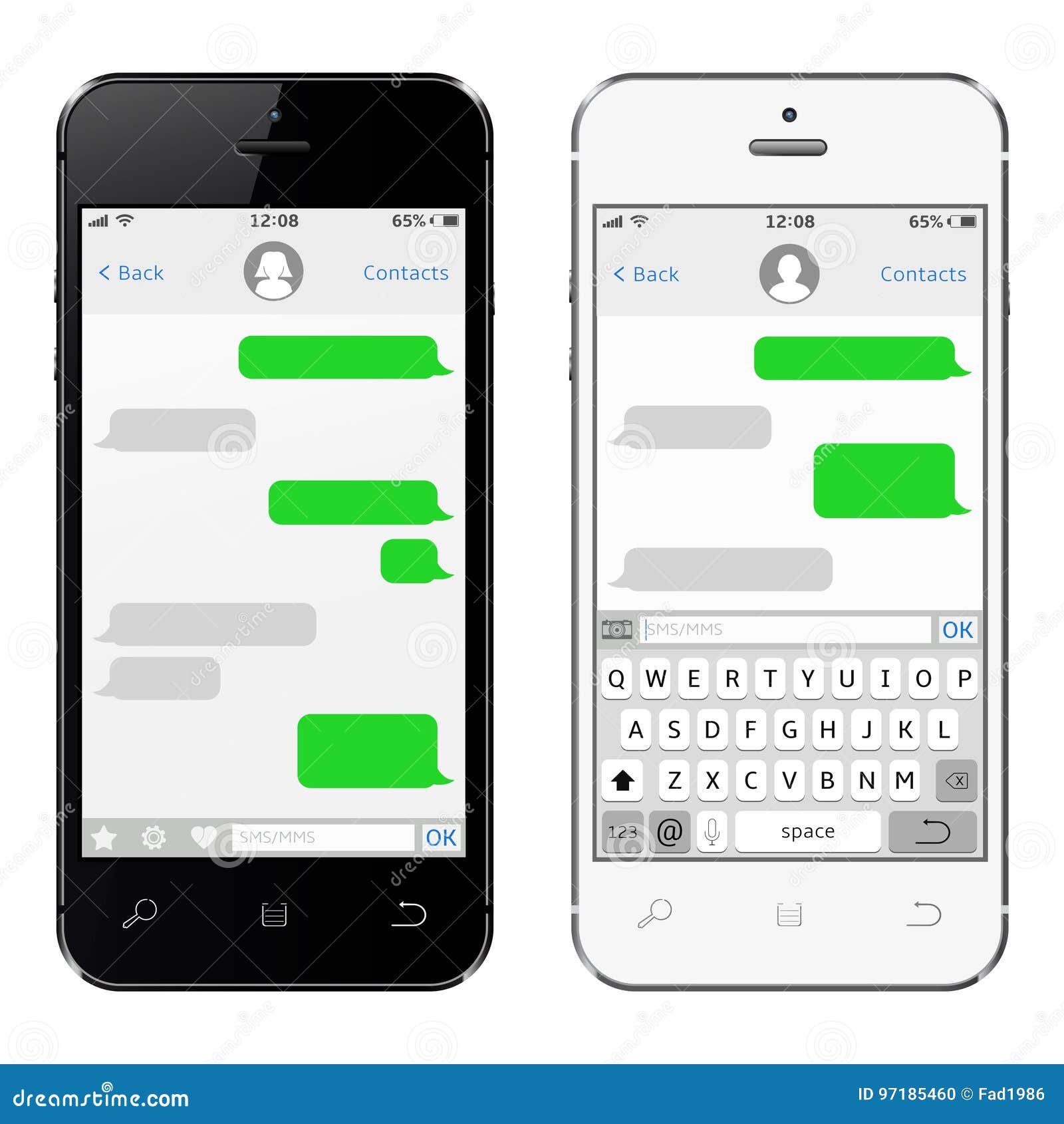 Smartphone Black and White, Chatting Sms App Template Speech Bubbles ...