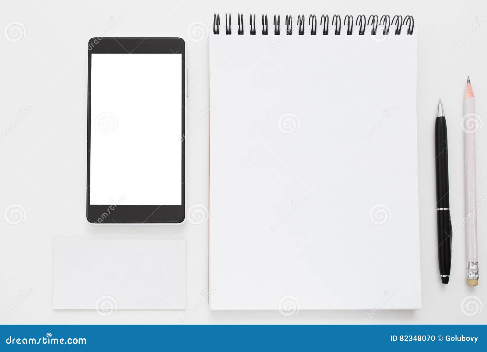 Smartphone and Blank Notepad Flat Lay Mockup Stock Photo - Image of ...