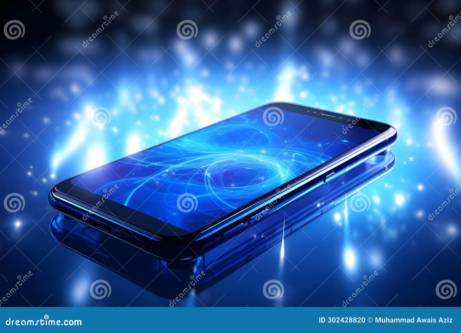 Smartphone with Blue Light Rays on Bokeh Background - Ai Generated ...