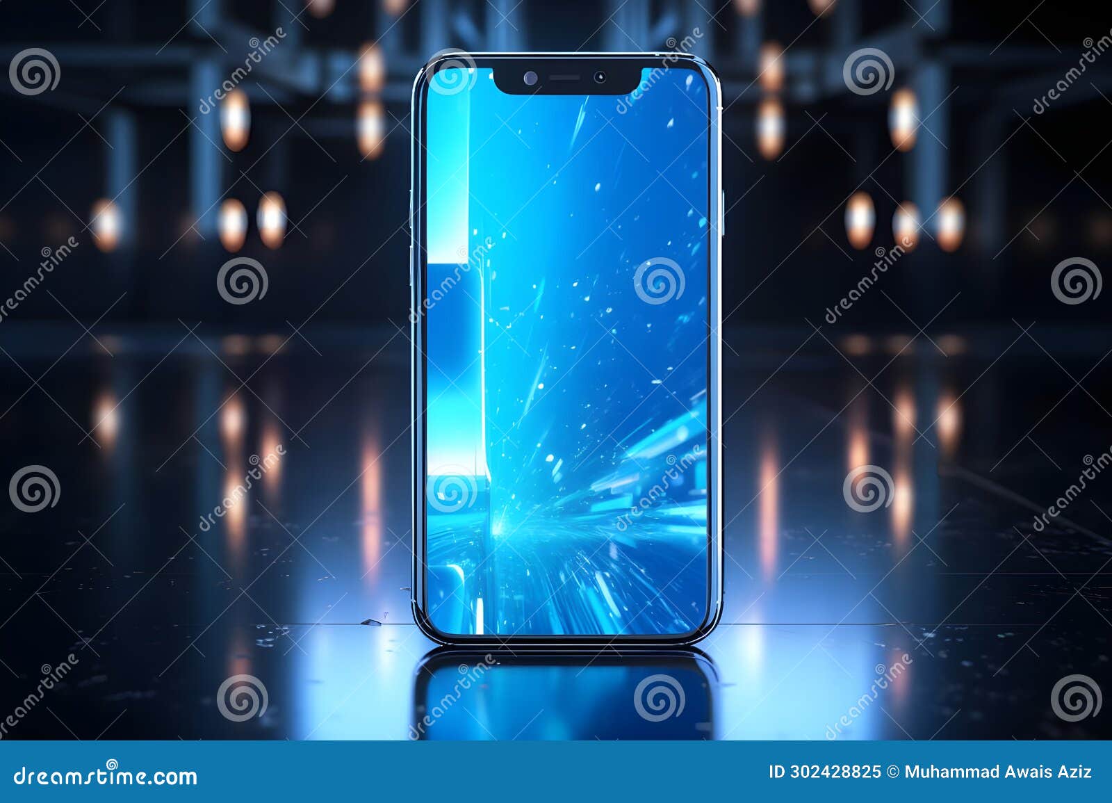 Smartphone with Blue Light Rays on Bokeh Background - Ai Generated ...