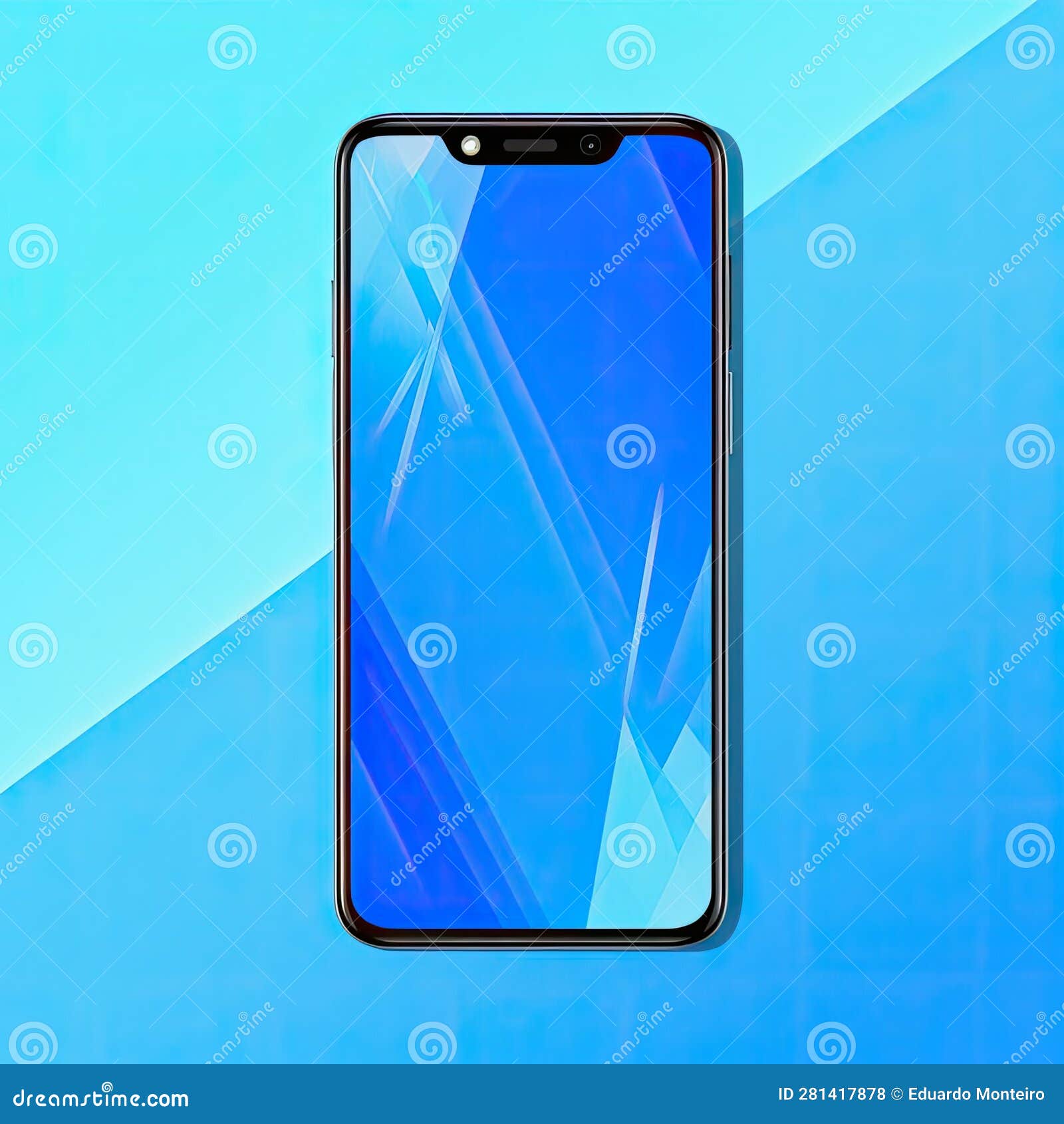 Smartphone with Blue Screen on Blue Background Stock Illustration ...